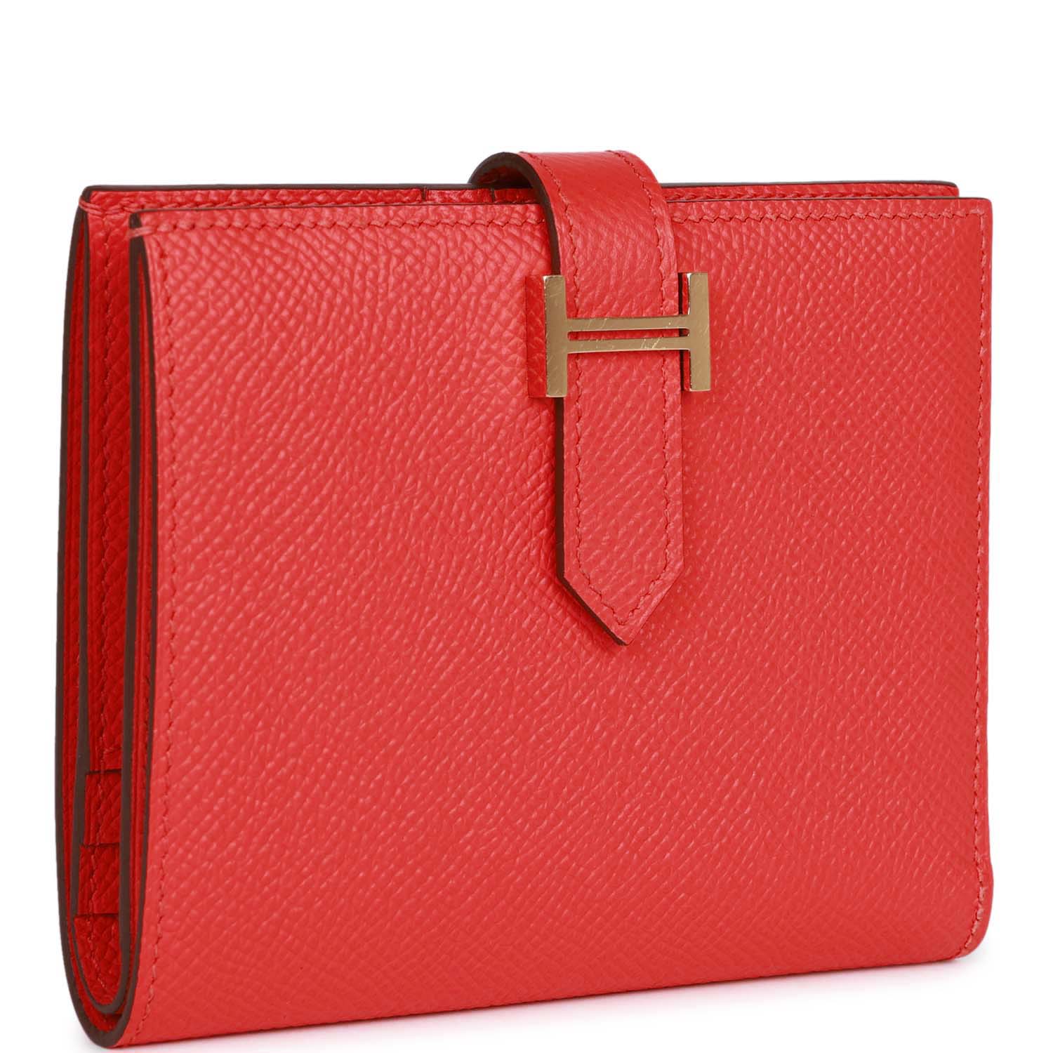 Pre-owned Hermes Bearn Compact Wallet Rouge de Coeur Epsom Gold Hardwa
