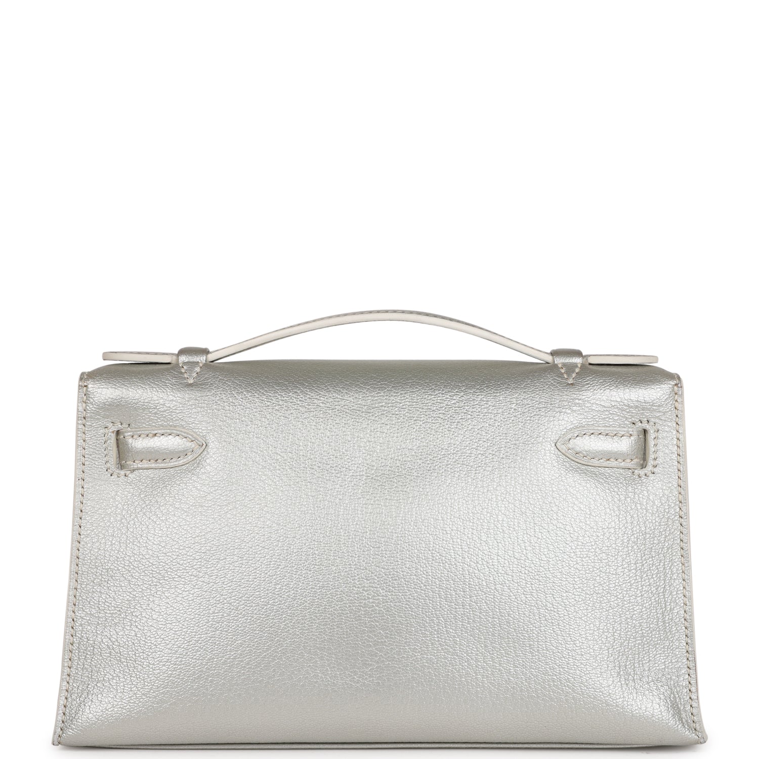 Vintage Hermes Kelly Pochette Silver Metallic Chevre Palladium Hardwar
