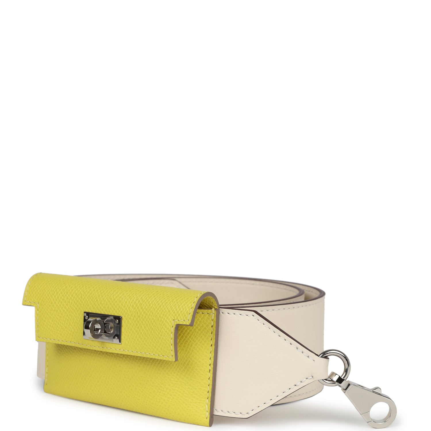 Hermes Kelly Pocket Bag Strap 105 Nata Epsom and Lime Swift Palladium