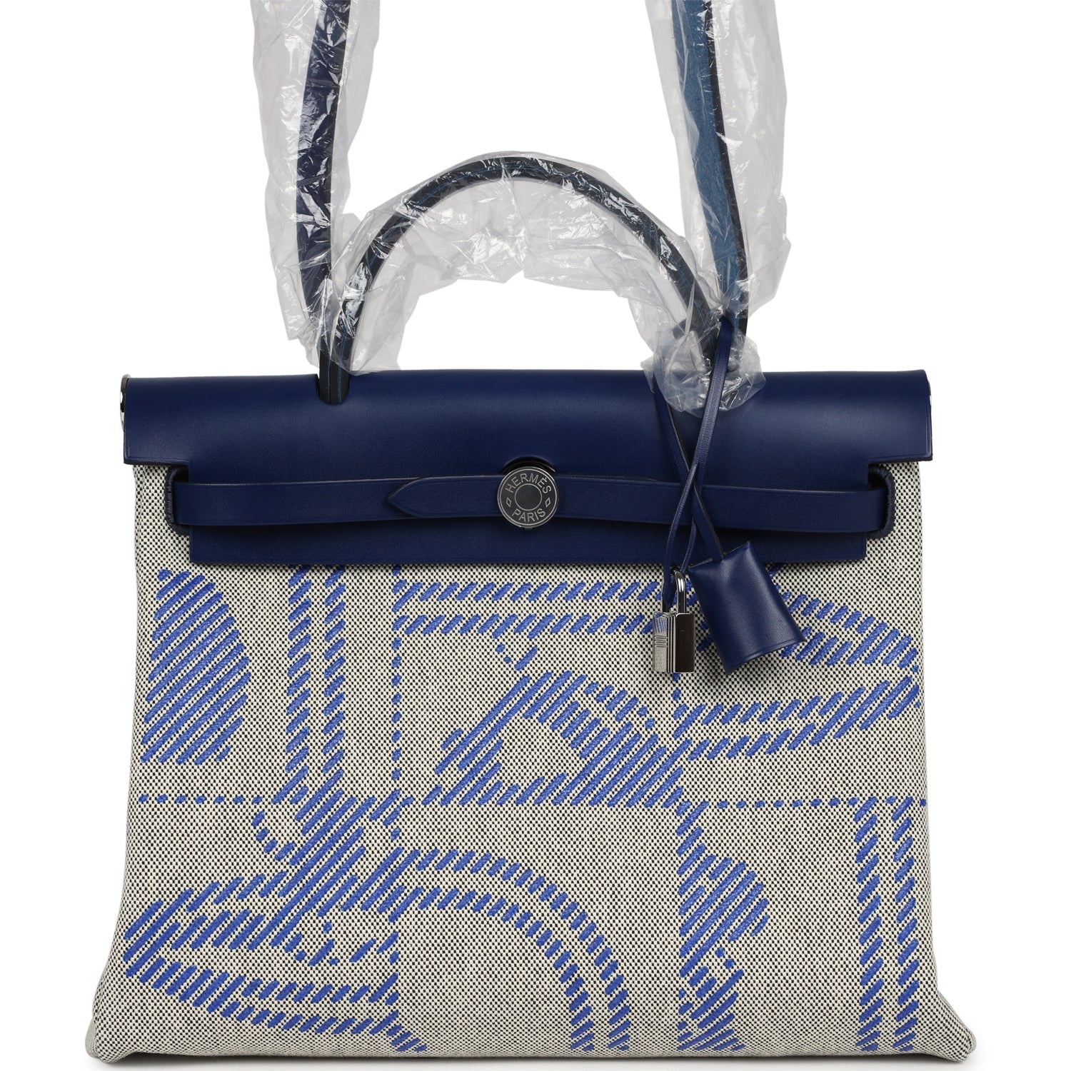 Hermes Herbag Zip PM 31 Bleu France/Ecru "Brides De Gala" Toile H/Vach