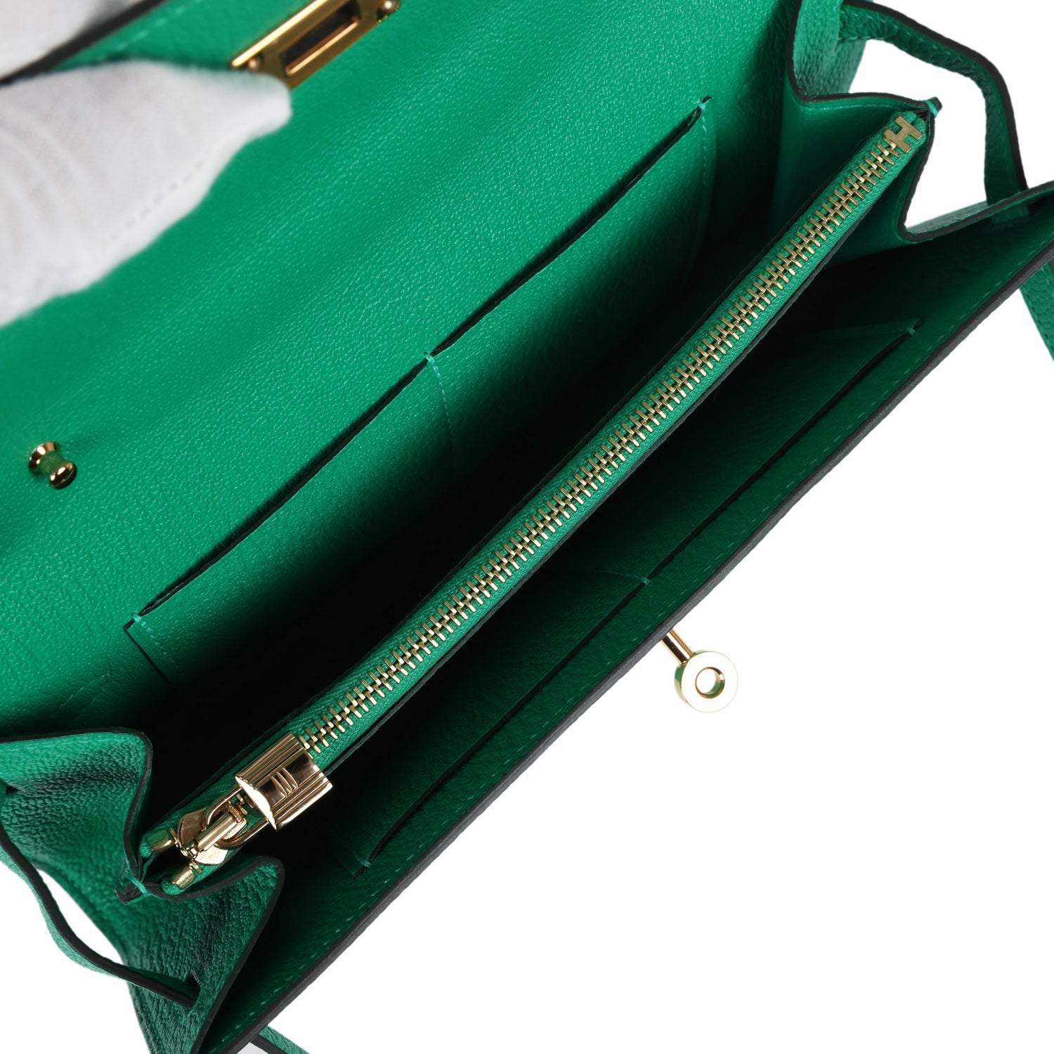 Pre-owned Hermes Kelly Wallet To Go Menthe Chevre Gold Hardware Paymen