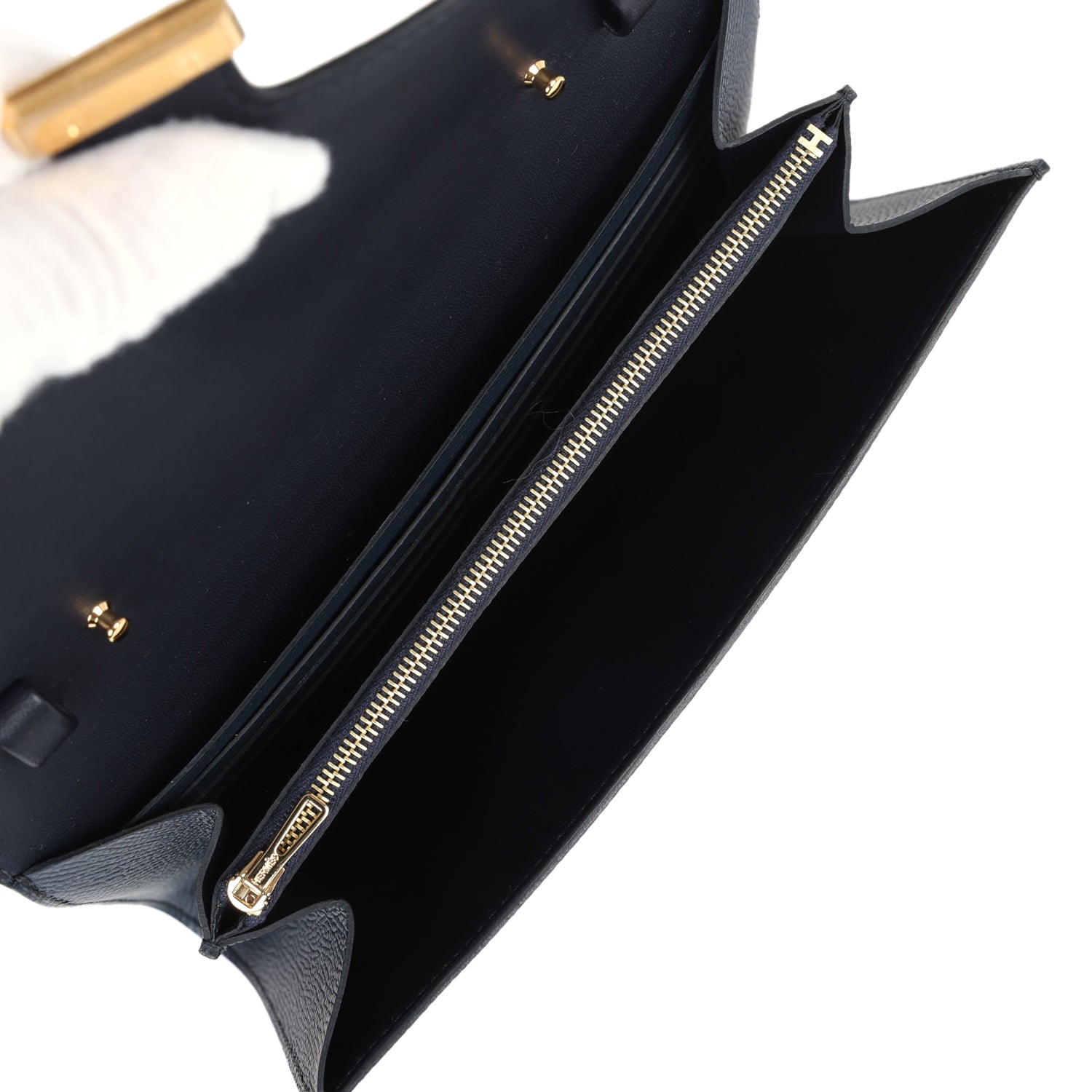 Pre-owned Hermes Constance To Go Wallet Bleu Indigo Epsom Gold Hardwar