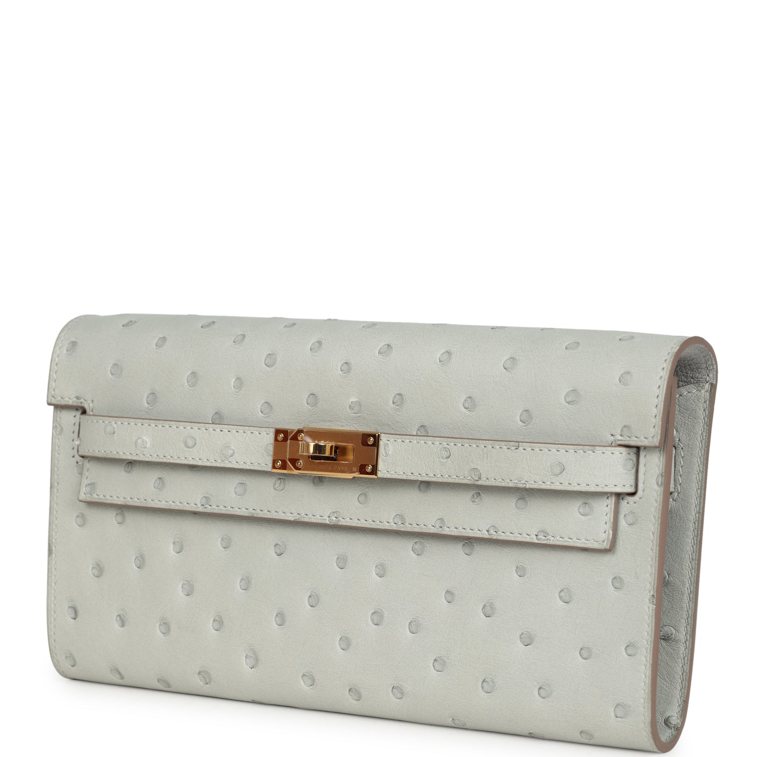 Hermes Kelly Wallet To Go Gris Perle Ostrich Gold Hardware