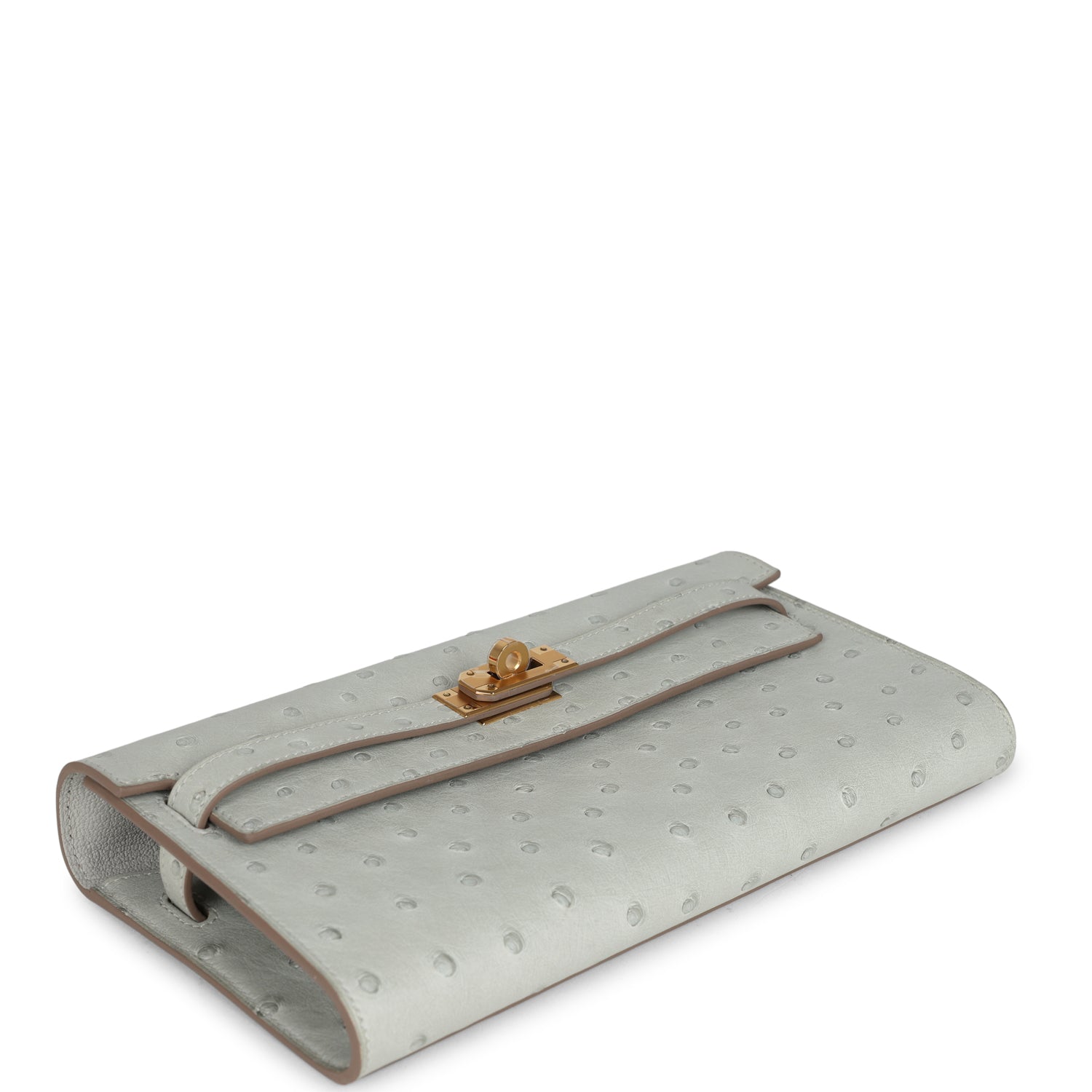 Hermes Kelly Wallet To Go Gris Perle Ostrich Gold Hardware
