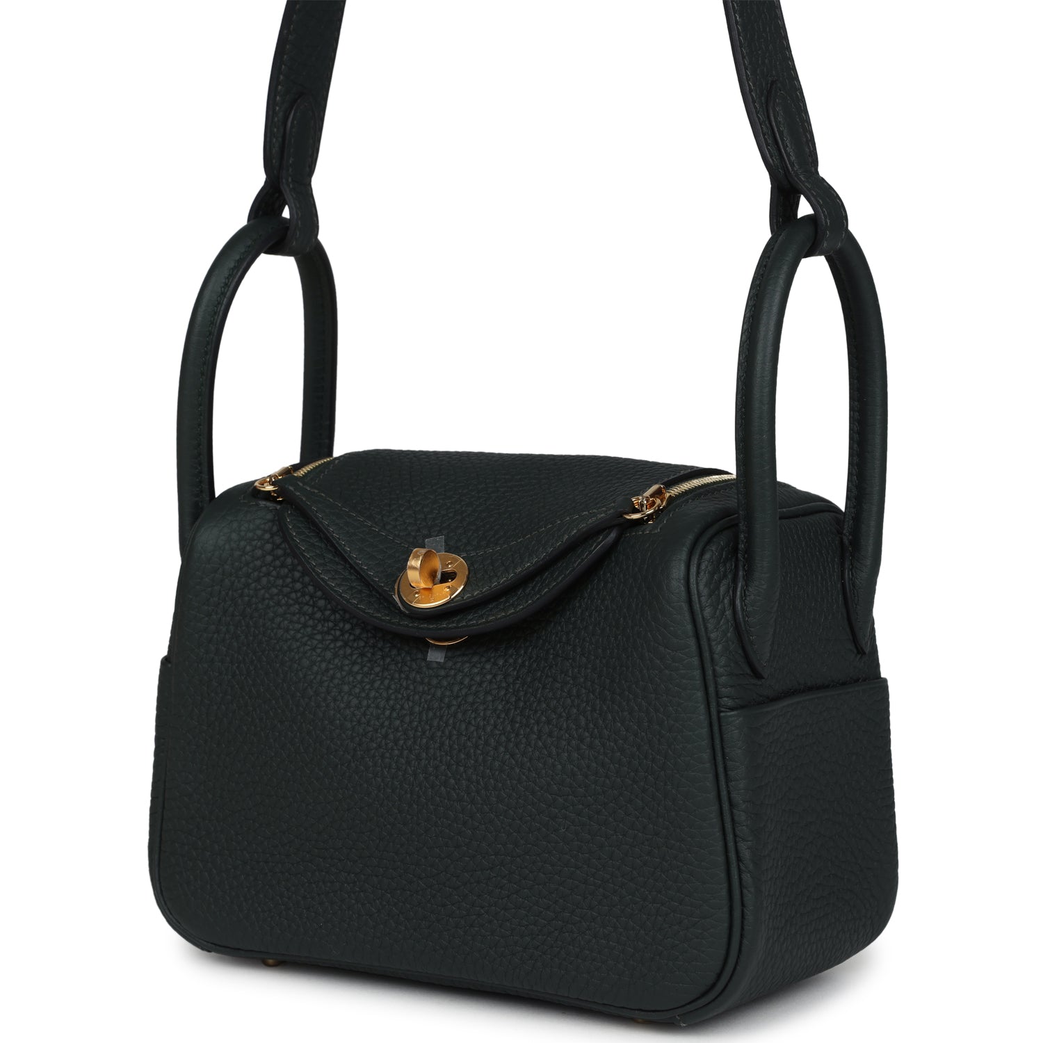 Hermes Mini Lindy II Vert Fonce Clemence Gold Hardware