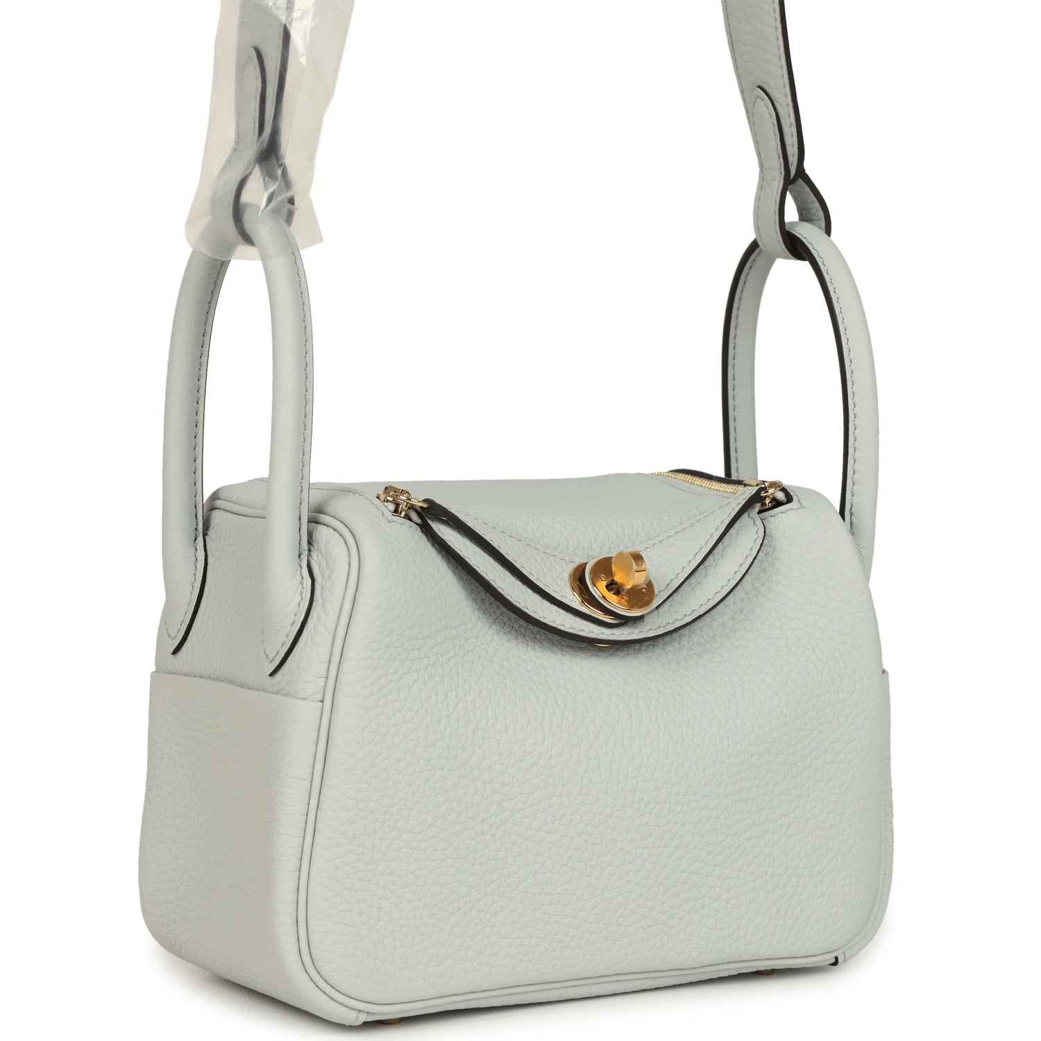 Hermes Mini Lindy Bleu Pale Clemence Gold Hardware