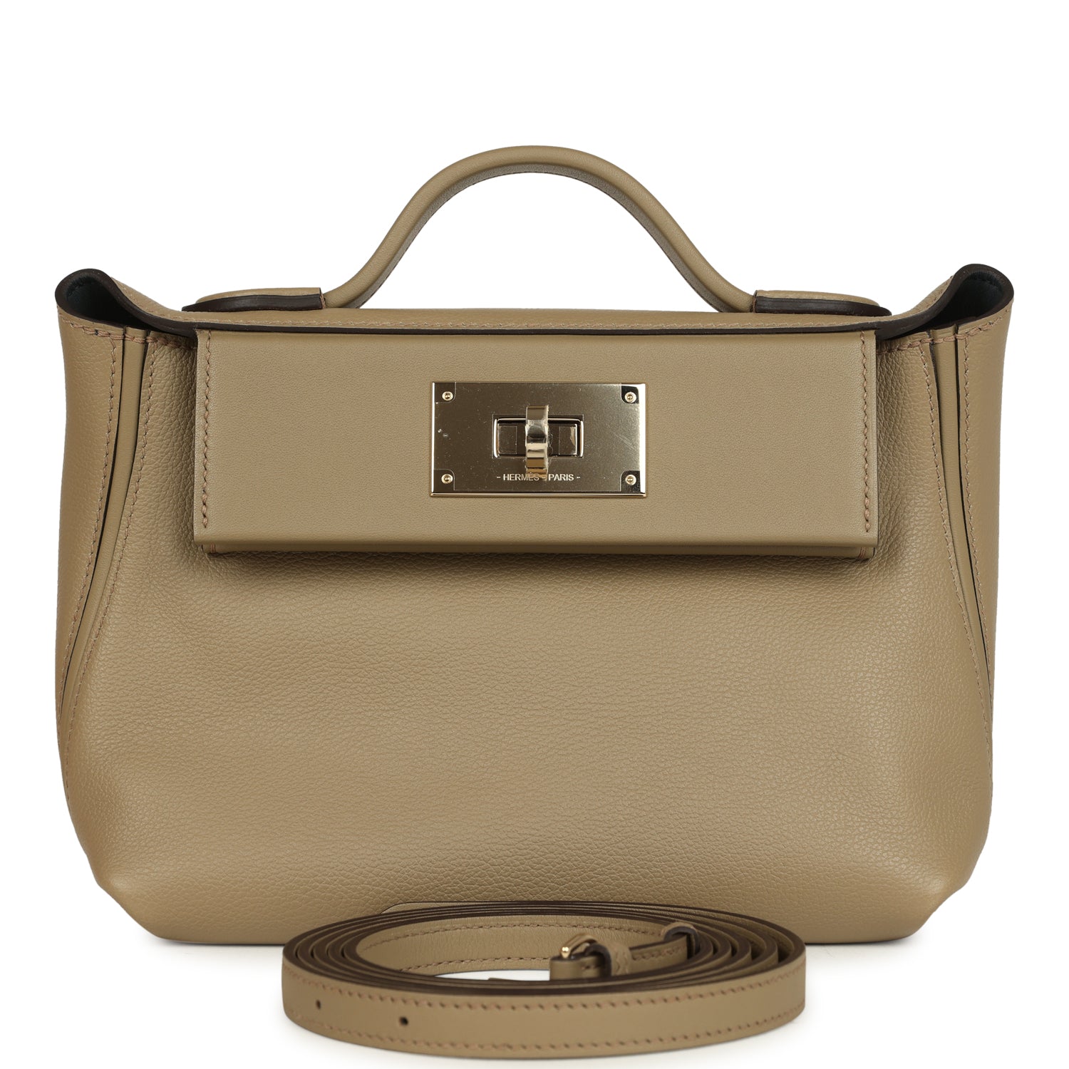 Hermes Mini 24/24 Beige Marfa Verso Evercolor and Swift Permabrass Har