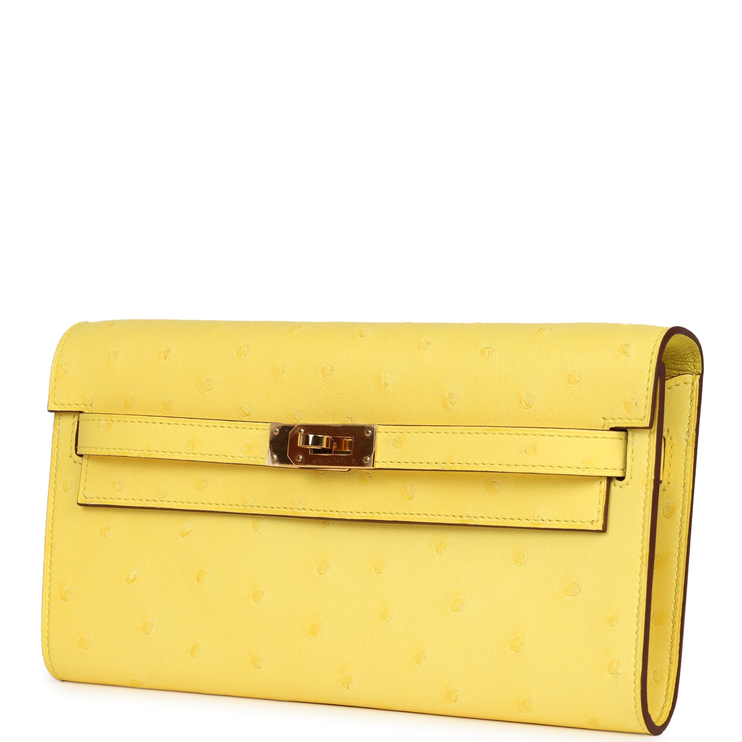 Hermes Kelly To Go Wallet Jaune Citron Ostrich Rose Gold Hardware
