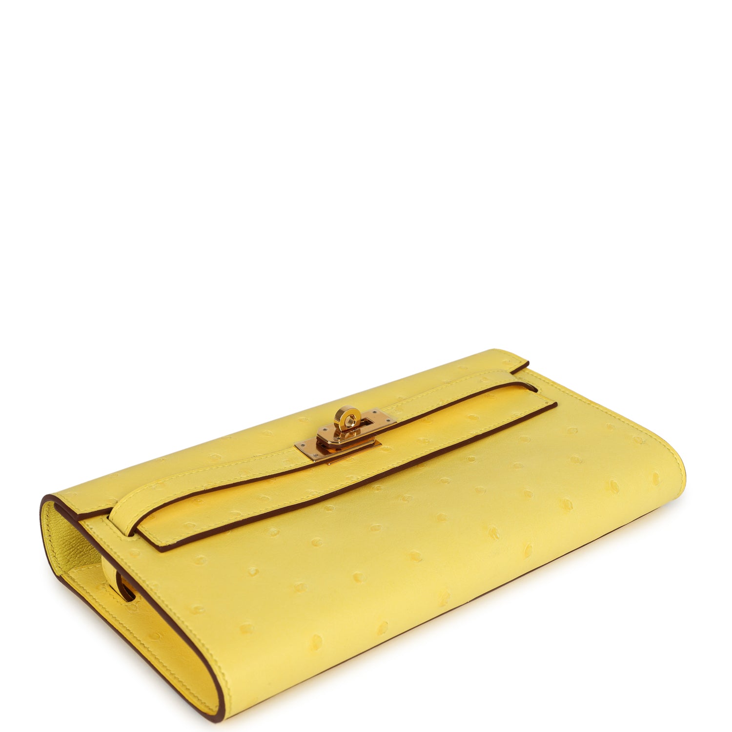 Hermes Kelly To Go Wallet Jaune Citron Ostrich Rose Gold Hardware