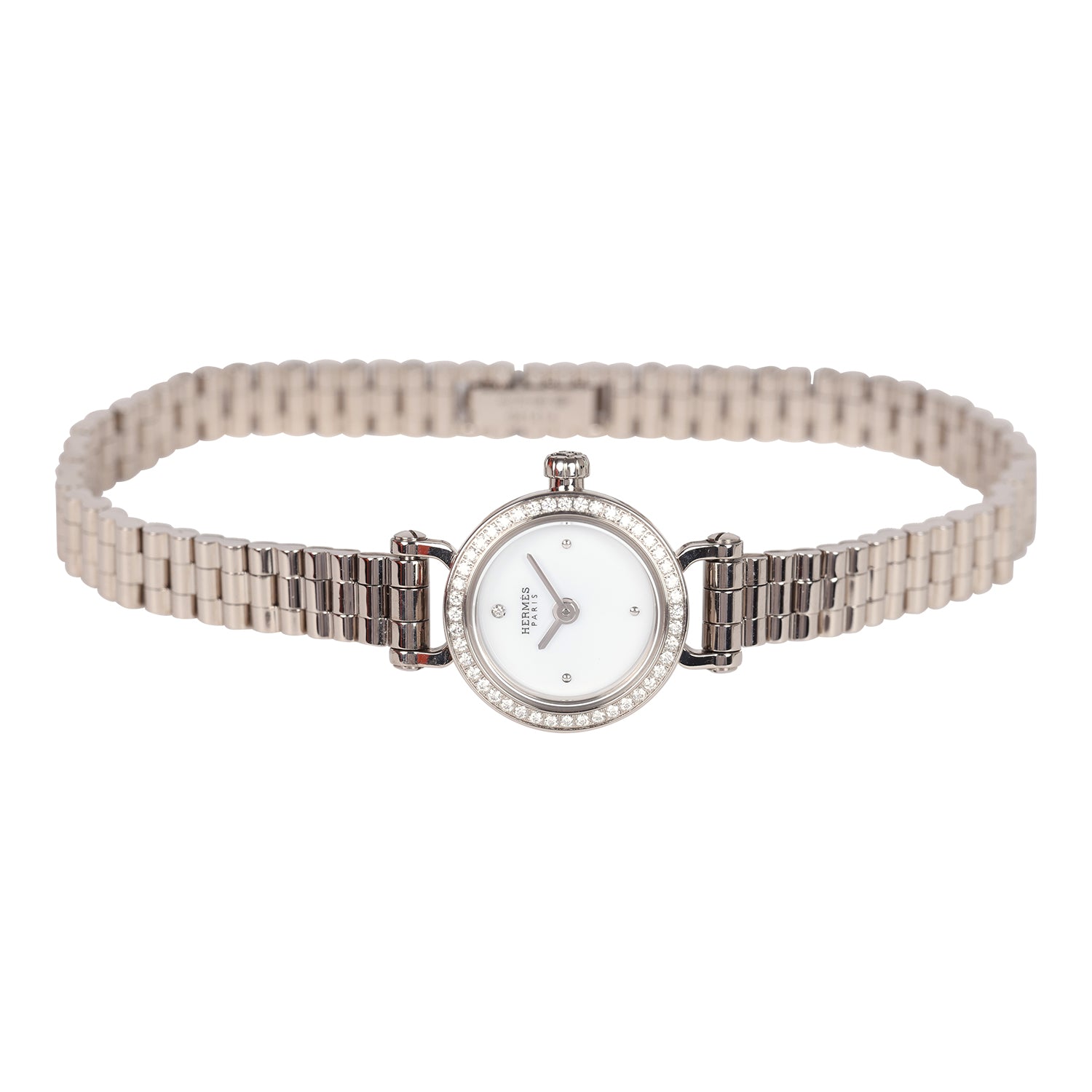 Hermes Faubourg Watch Mini White Lacquered 18K White Gold and Diamonds