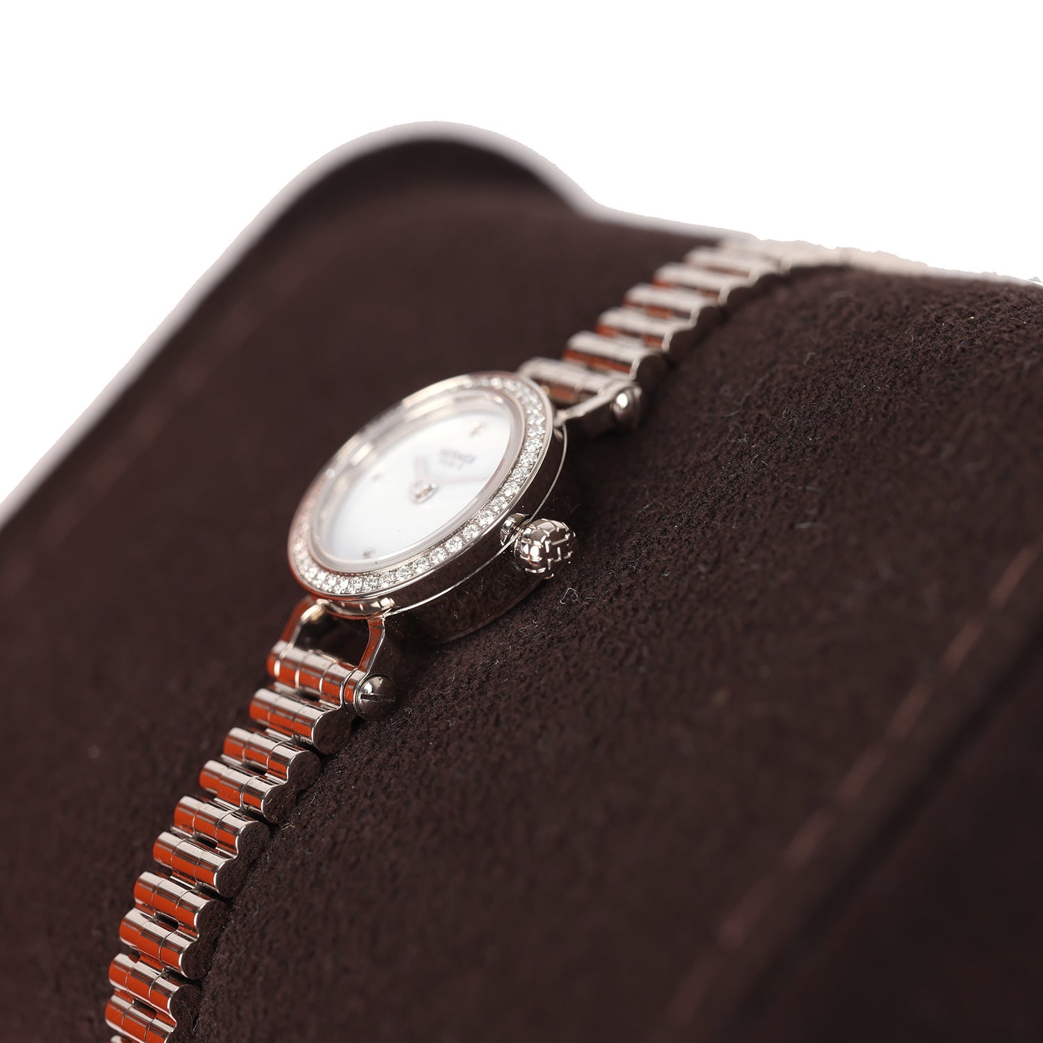 Hermes Faubourg Watch Mini White Lacquered 18K White Gold and Diamonds