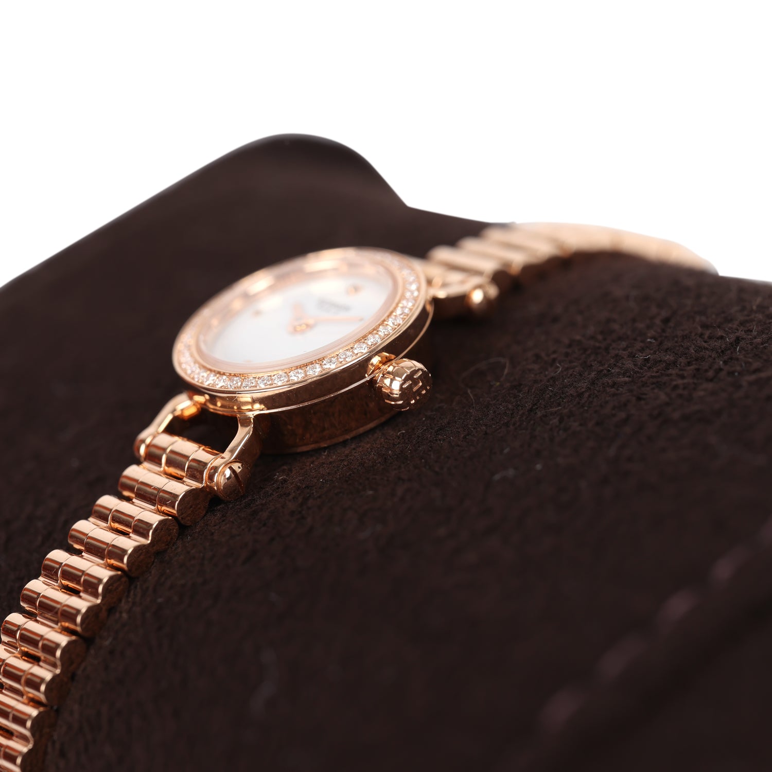 Hermes Faubourg Watch Mini White Lacquered 18K Rose Gold and Diamonds