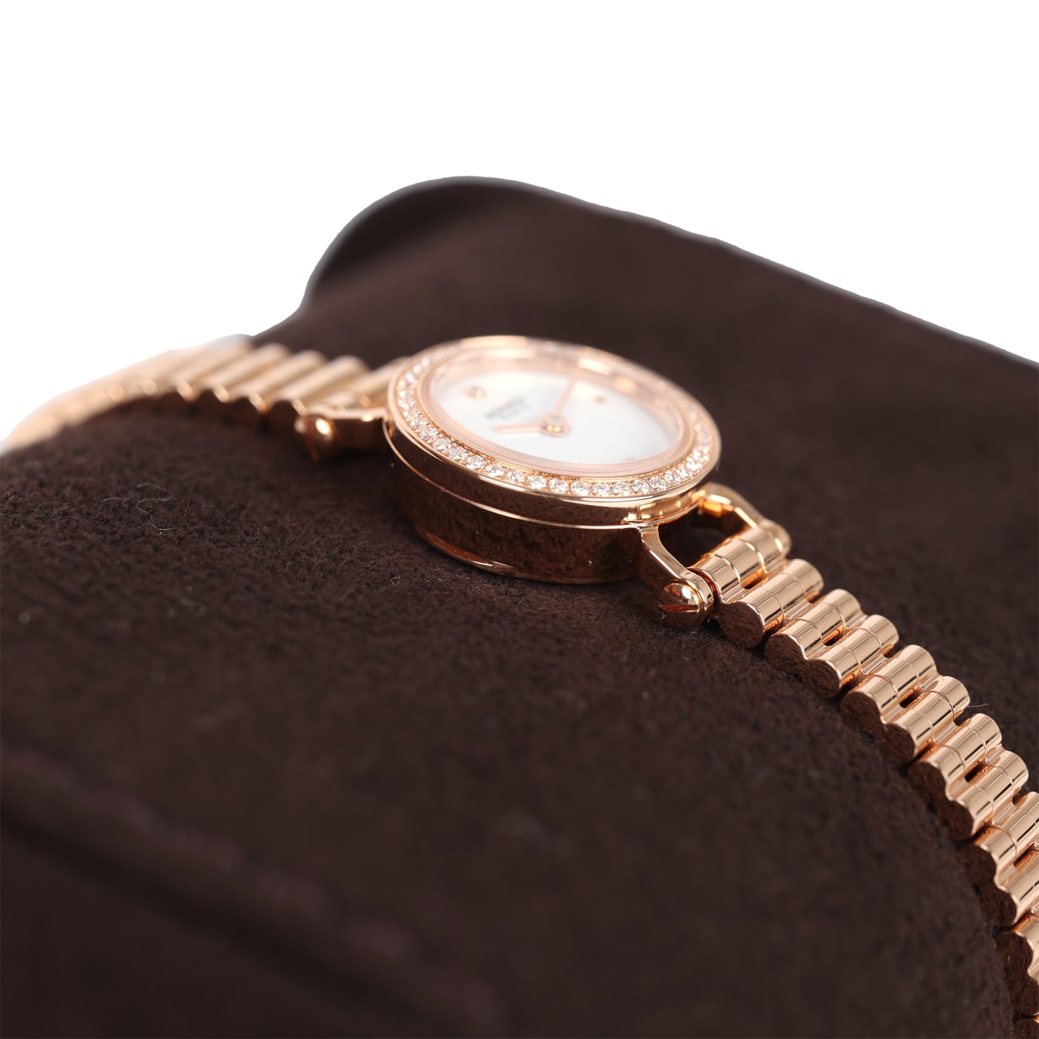 Hermes Faubourg Watch Mini White Lacquered 18K Rose Gold and Diamonds