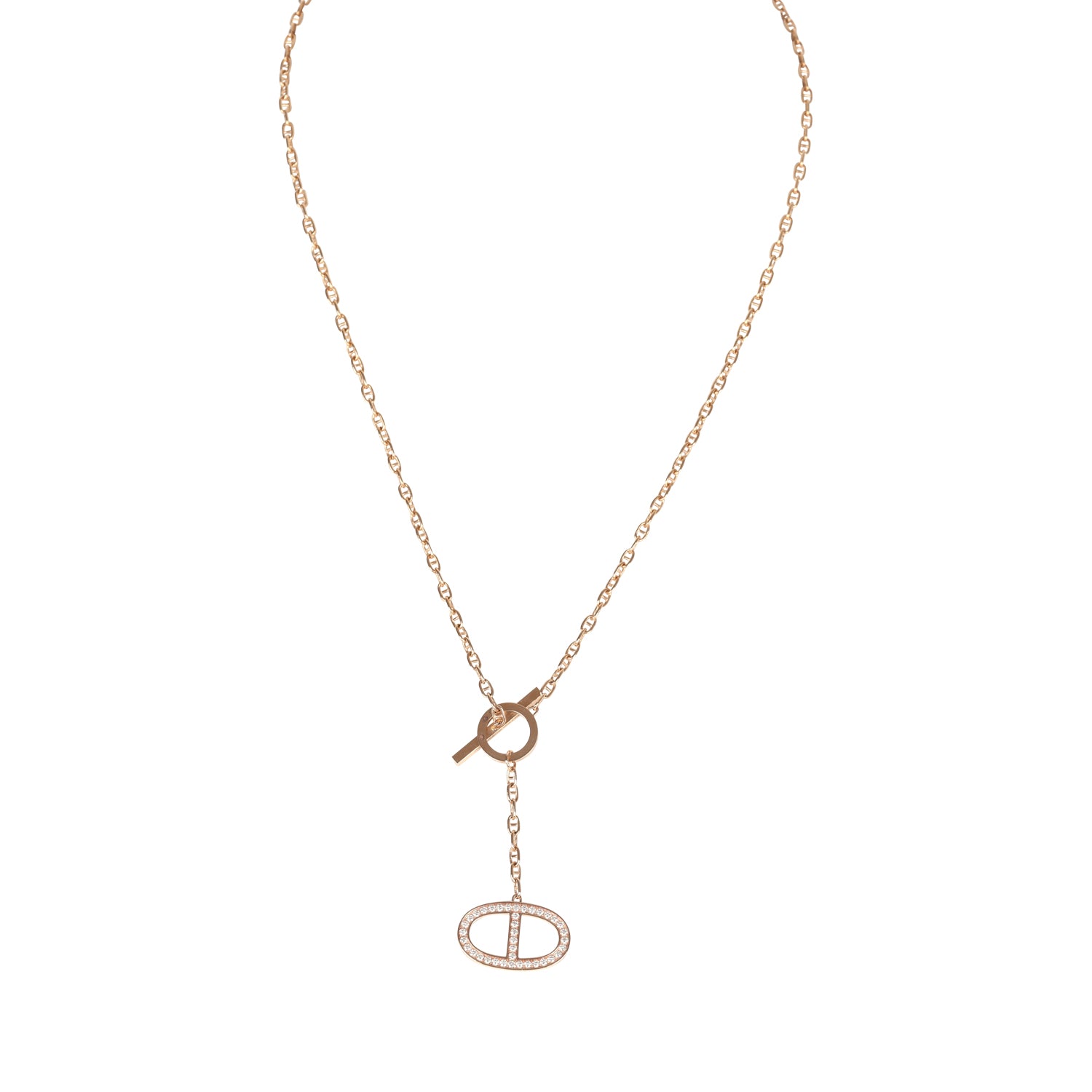 Hermes Collier Chaine D'Ancre Contour Pendant GM Necklace 18K Rose Gol