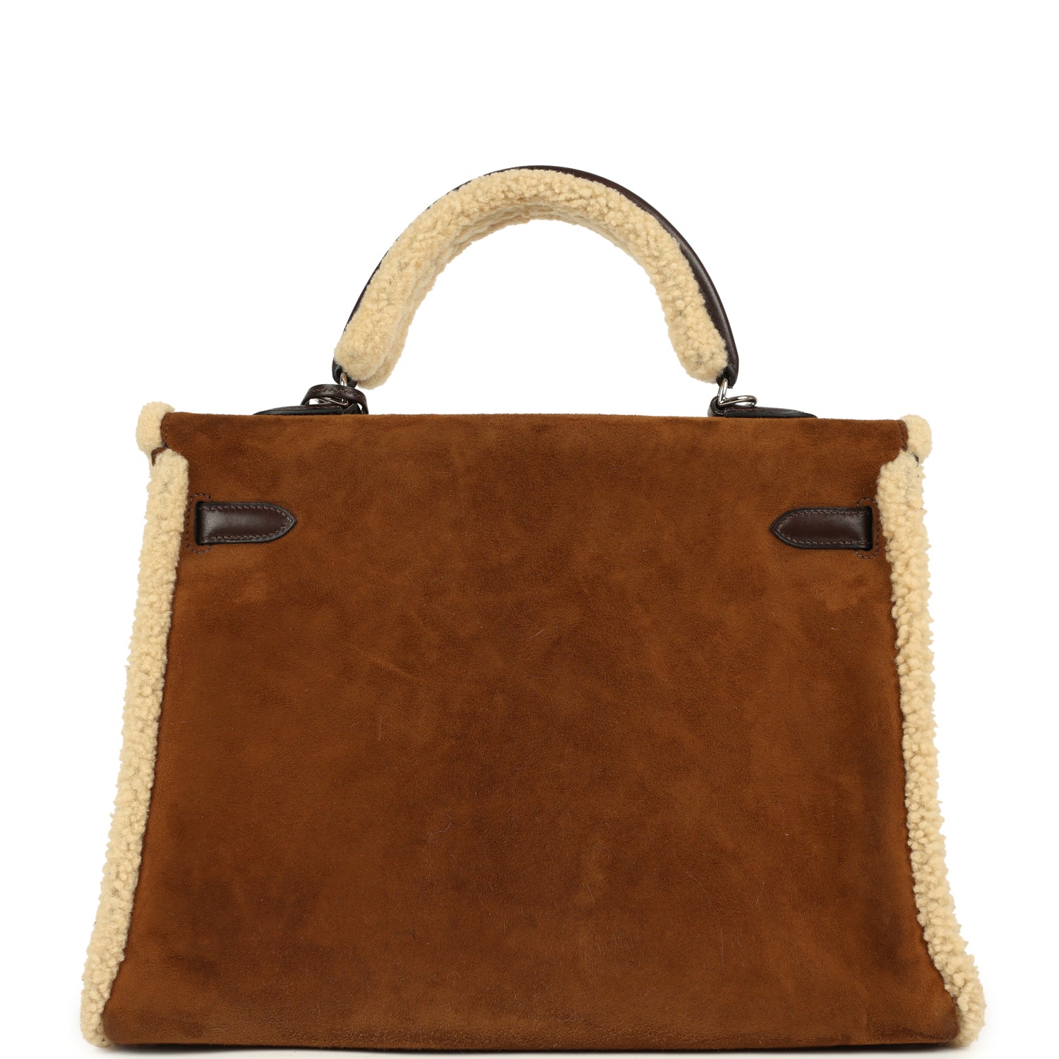 Pre-owned Hermes Teddy Kelly 35 Shearling and Ebene Barenia Palladium