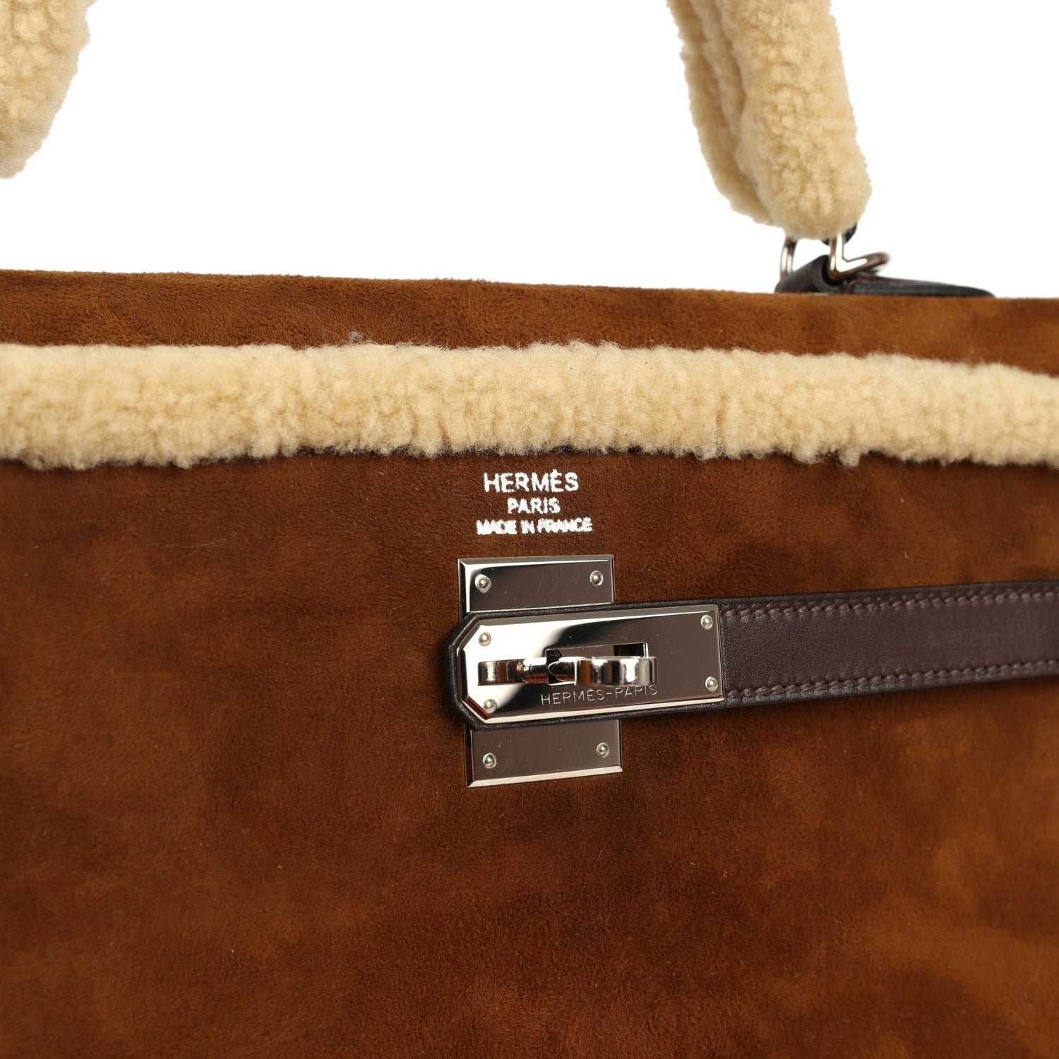 Pre-owned Hermes Teddy Kelly 35 Shearling and Ebene Barenia Palladium