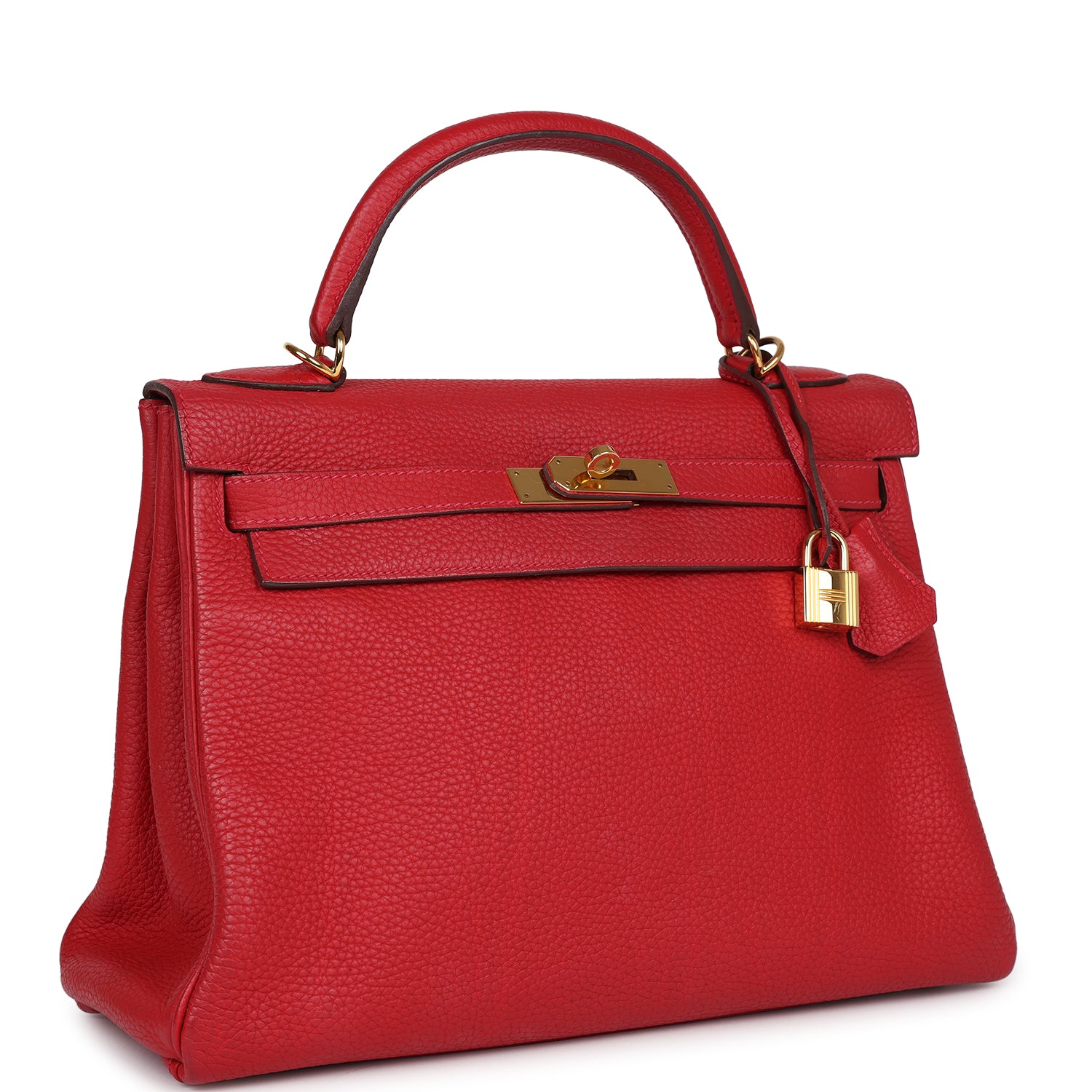 Pre-owned Hermes Kelly Retourne 32 Vermillion Clemence Gold Hardware