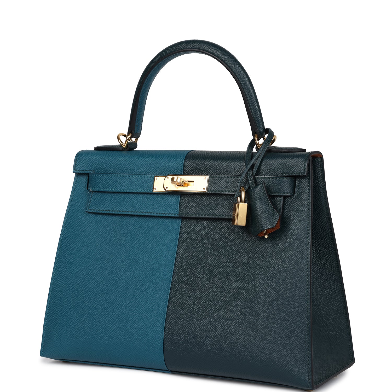 Hermes Kelly Sellier 28 Casaque Vert Cypres and Vert Bosphore Epsom Go
