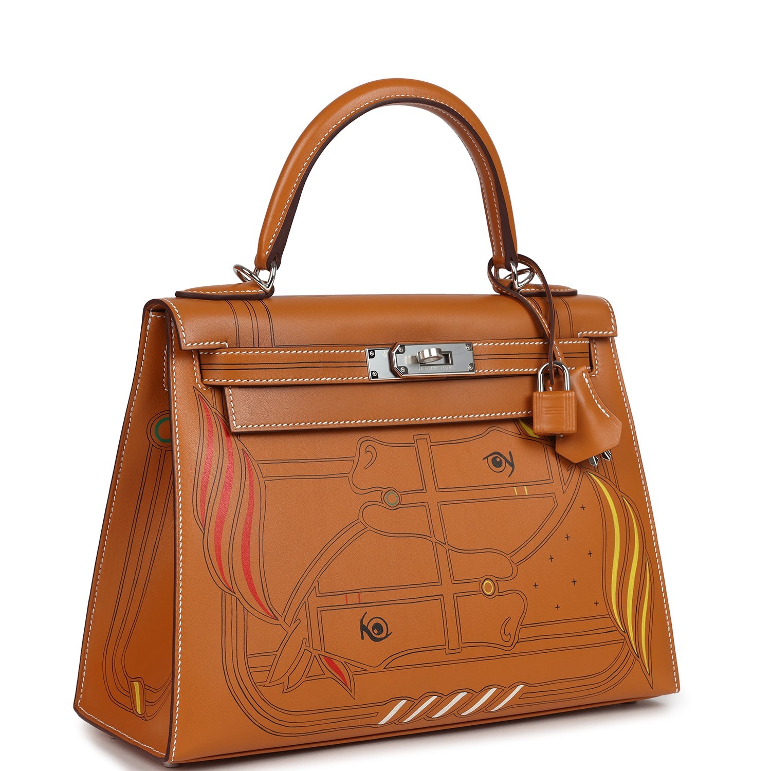 Hermes Kelly Sellier 28 "Painted Quadrige" Naturel Sable Butler Pallad