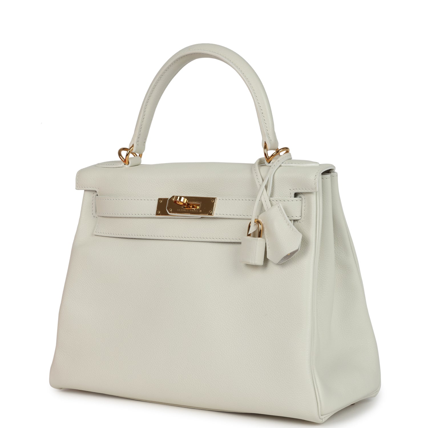 Pre-owned Hermes Kelly Retourne 28 White Evercolor Gold Hardware