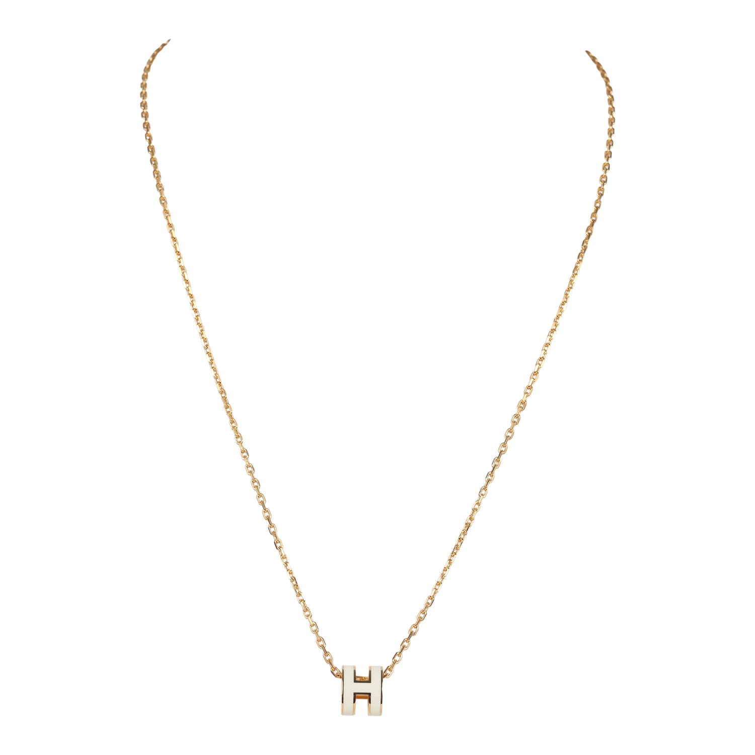 Hermes Mini Pop H Pendant Necklace White Enamel Lacquered Yellow Gold
