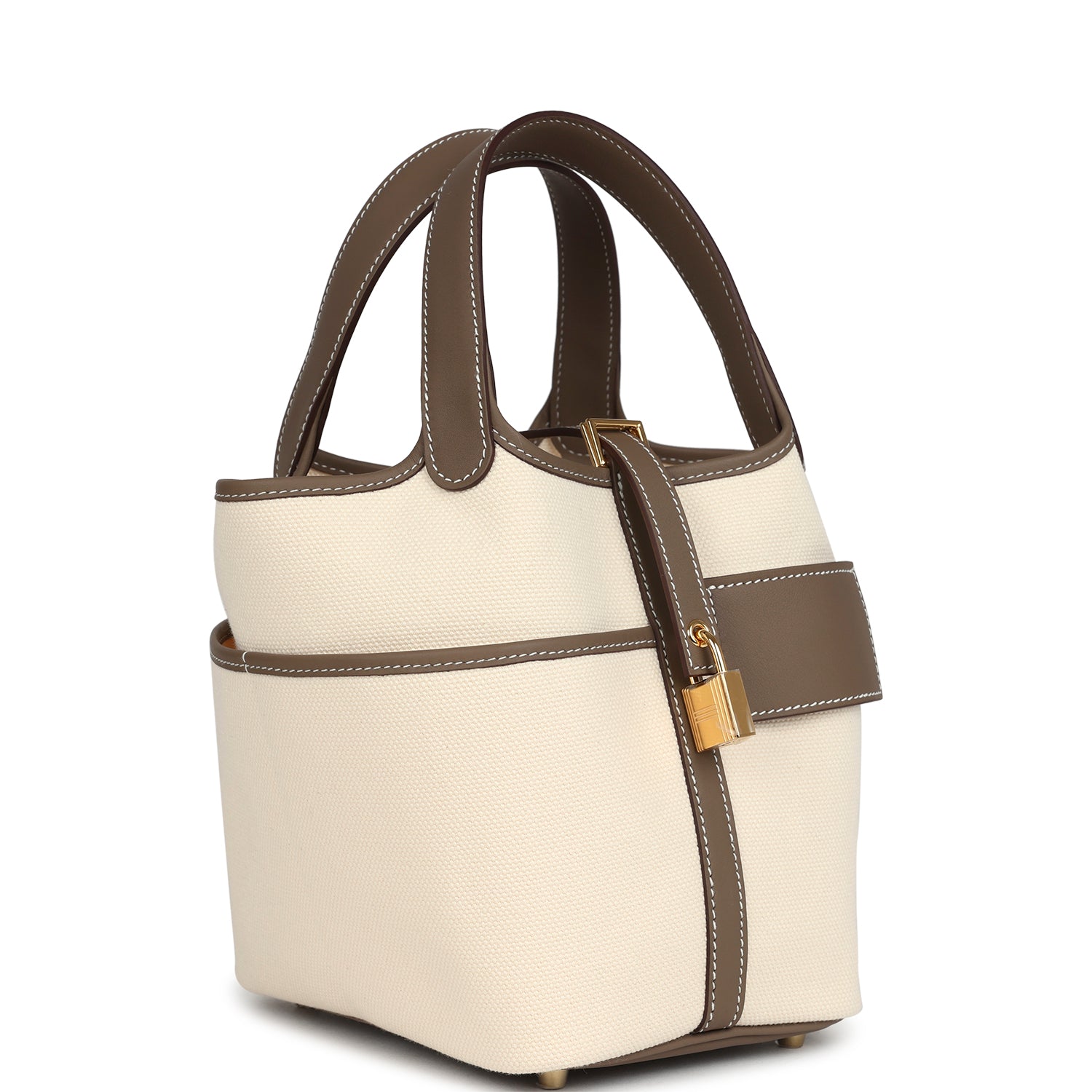 Hermes Picotin Cargo 18 Ecru Toile Canvas and Etoupe Swift Gold Hardwa