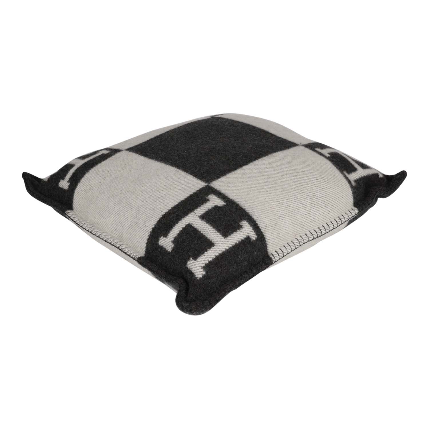 Hermes "Avalon" Ecru/Gris Fonce Signature H Cushion PM Single
