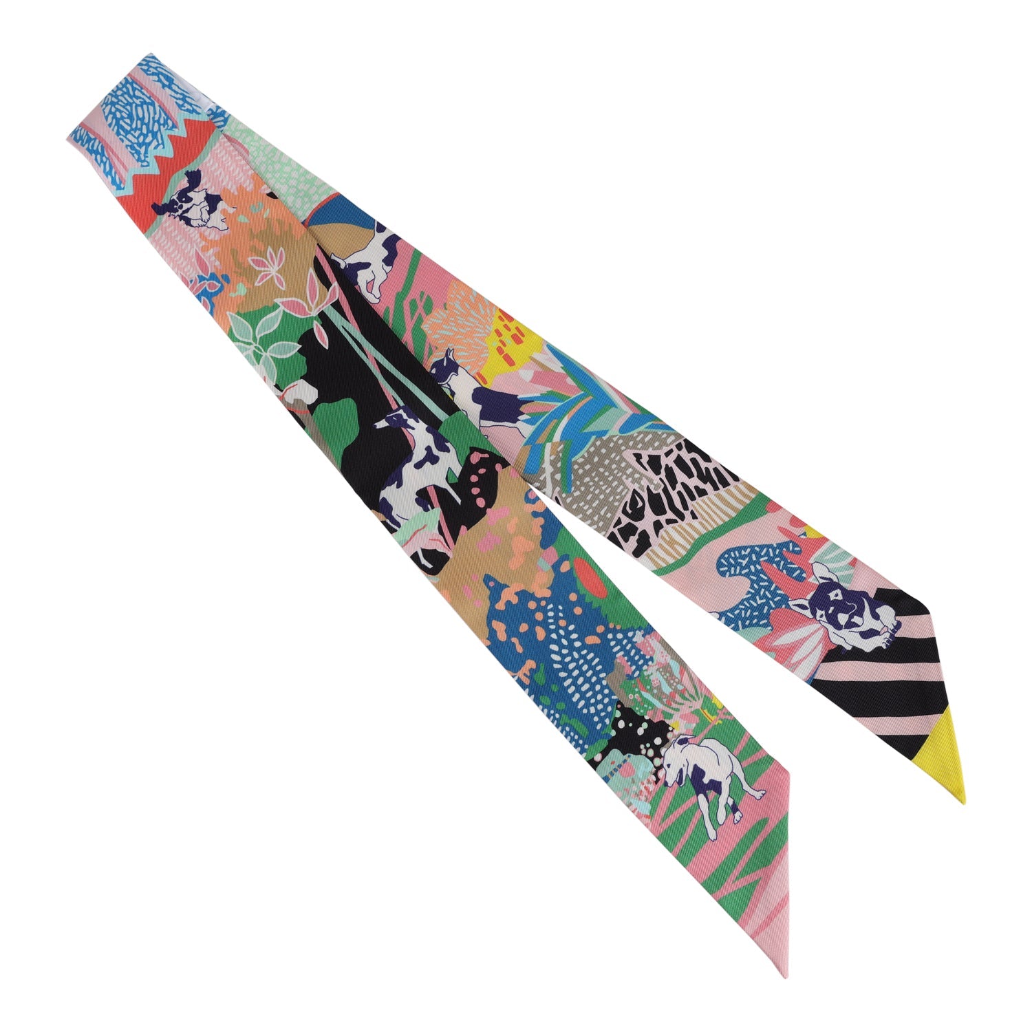 Hermes "En Liberte !" Rose Silk Twilly Pair