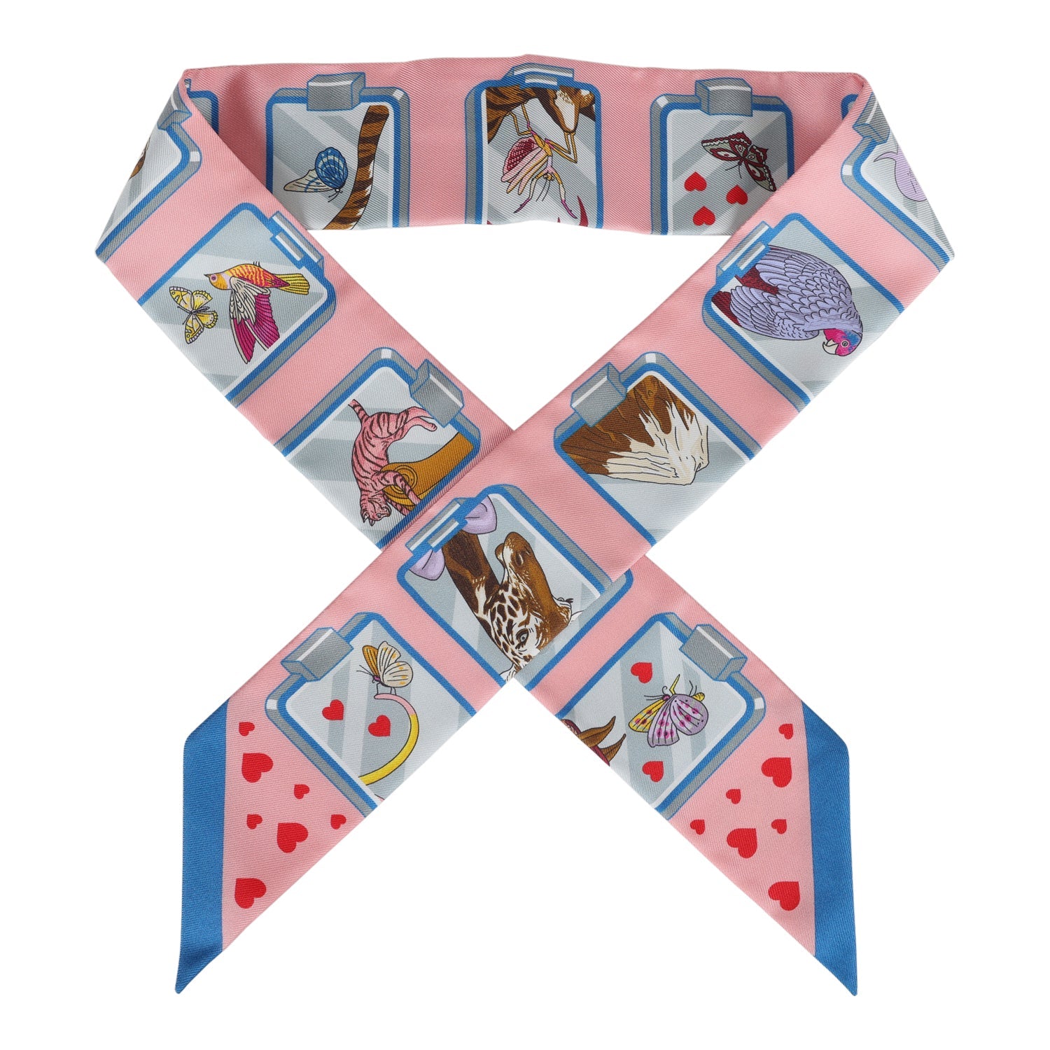 Hermes "Story" Rose, Bleu, and Jaune Silk Twilly – Madison Avenue Couture