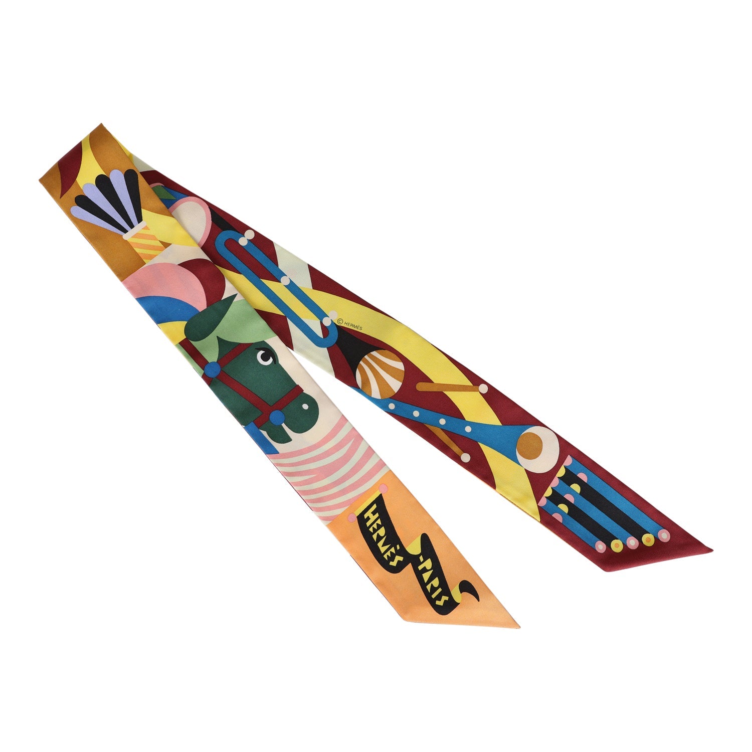 Hermes "Parade en Fanfare" Vert/Grenat Multi Twilly