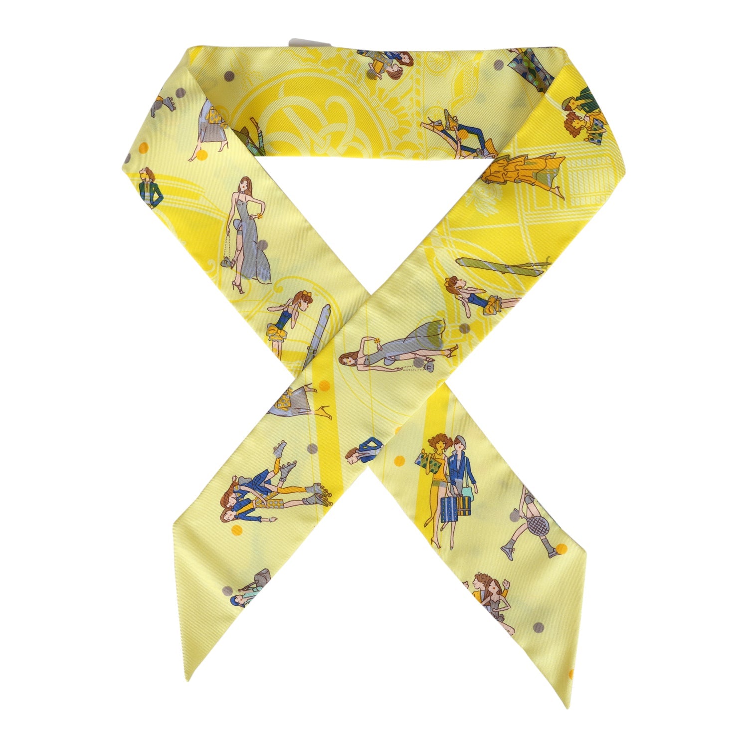 Hermes "Ex-Libris Les Parisie" Jaune Soufre Silk Twilly Pair