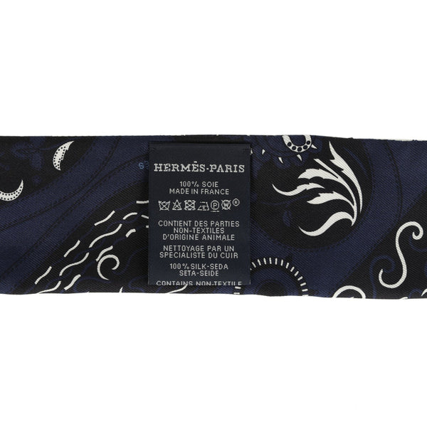 Hermes "Festival des Amazones" Marine, White and Black Fringe Twilly