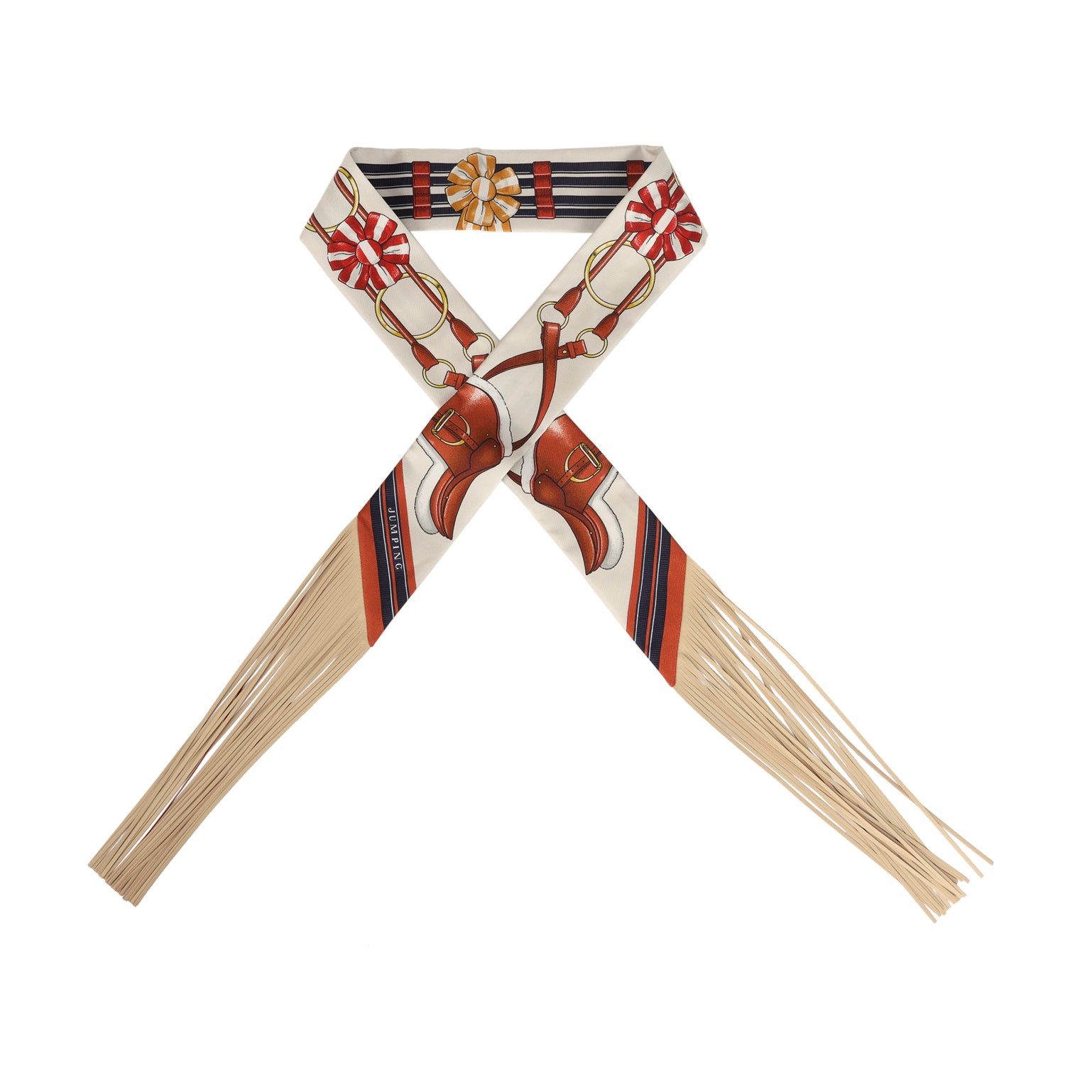 Hermes "Jumping Leather" Crème, Alezan and Anthracite Fringe Silk ...