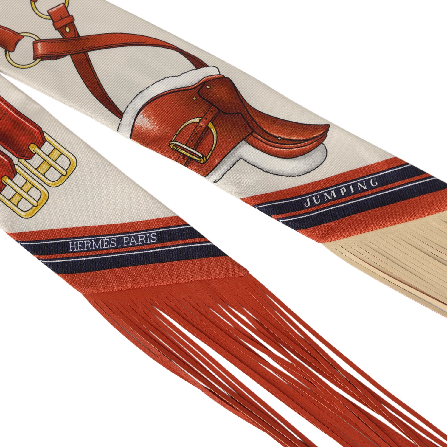 Hermes "Jumping Leather" Crème, Alezan and Anthracite Fringe Silk ...