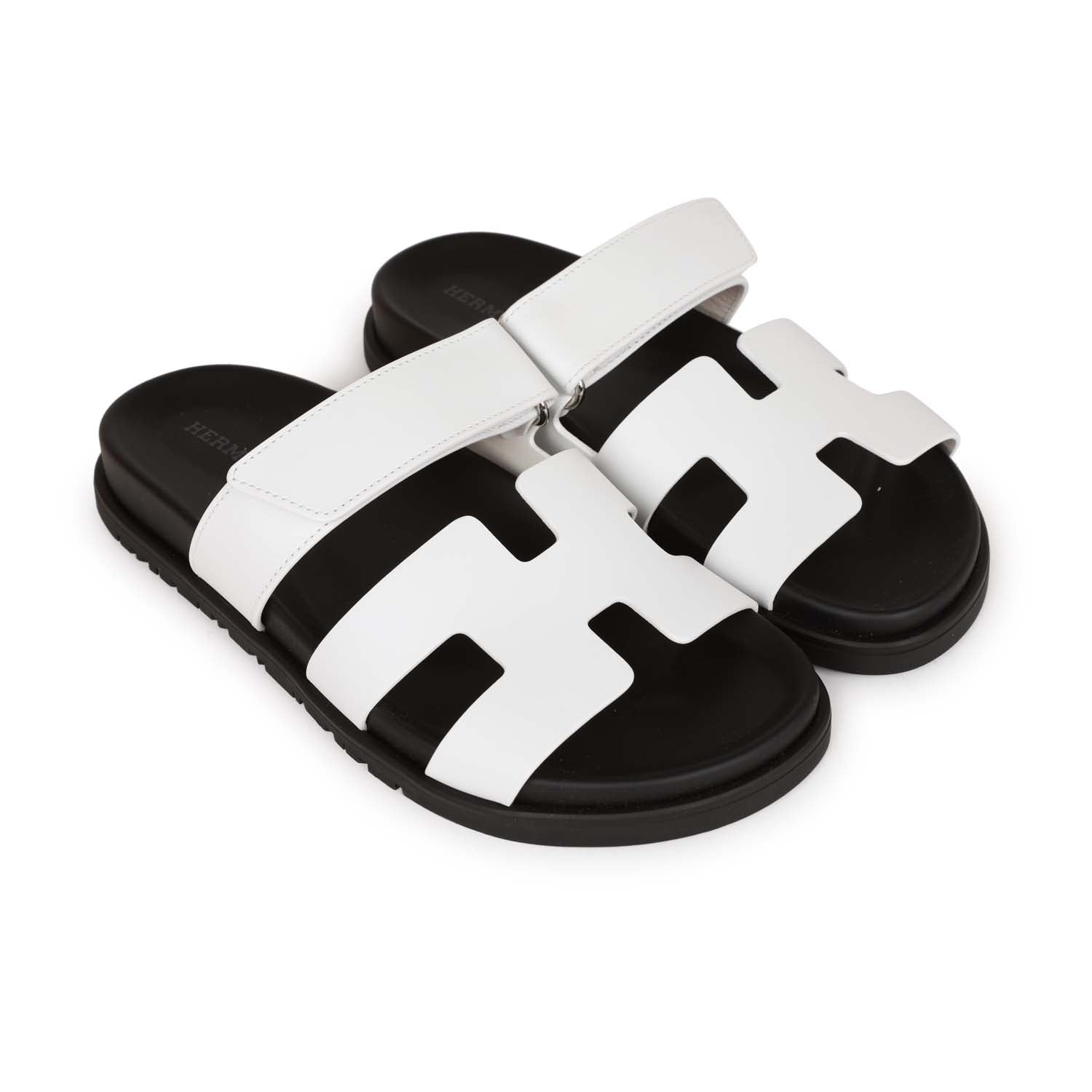 Hermes Chypre Sandals White Calfskin 36.5