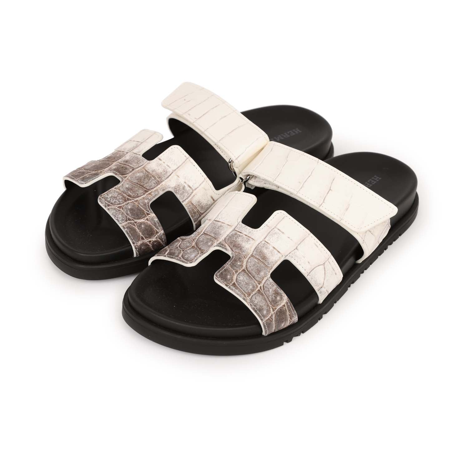 Hermes Chypre Sandals Himalaya Matte Crocodile Palladium Hardware 38 E