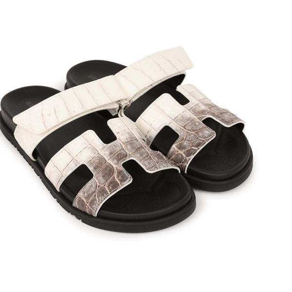 Hermes Chypre Sandals Himalaya Matte Crocodile Palladium Hardware 38 E