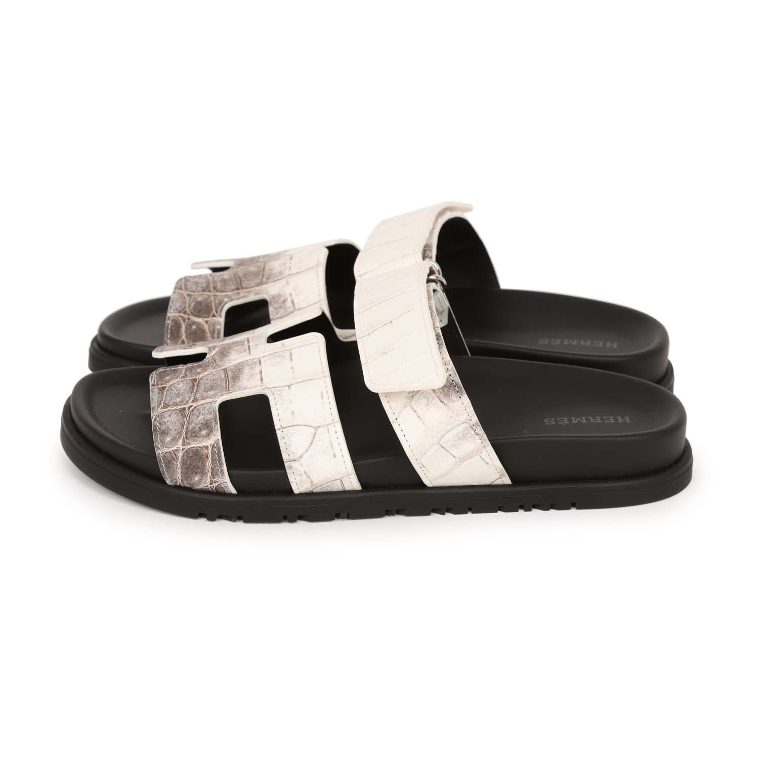 Hermes Chypre Sandals Himalaya Matte Crocodile Palladium Hardware 38 E