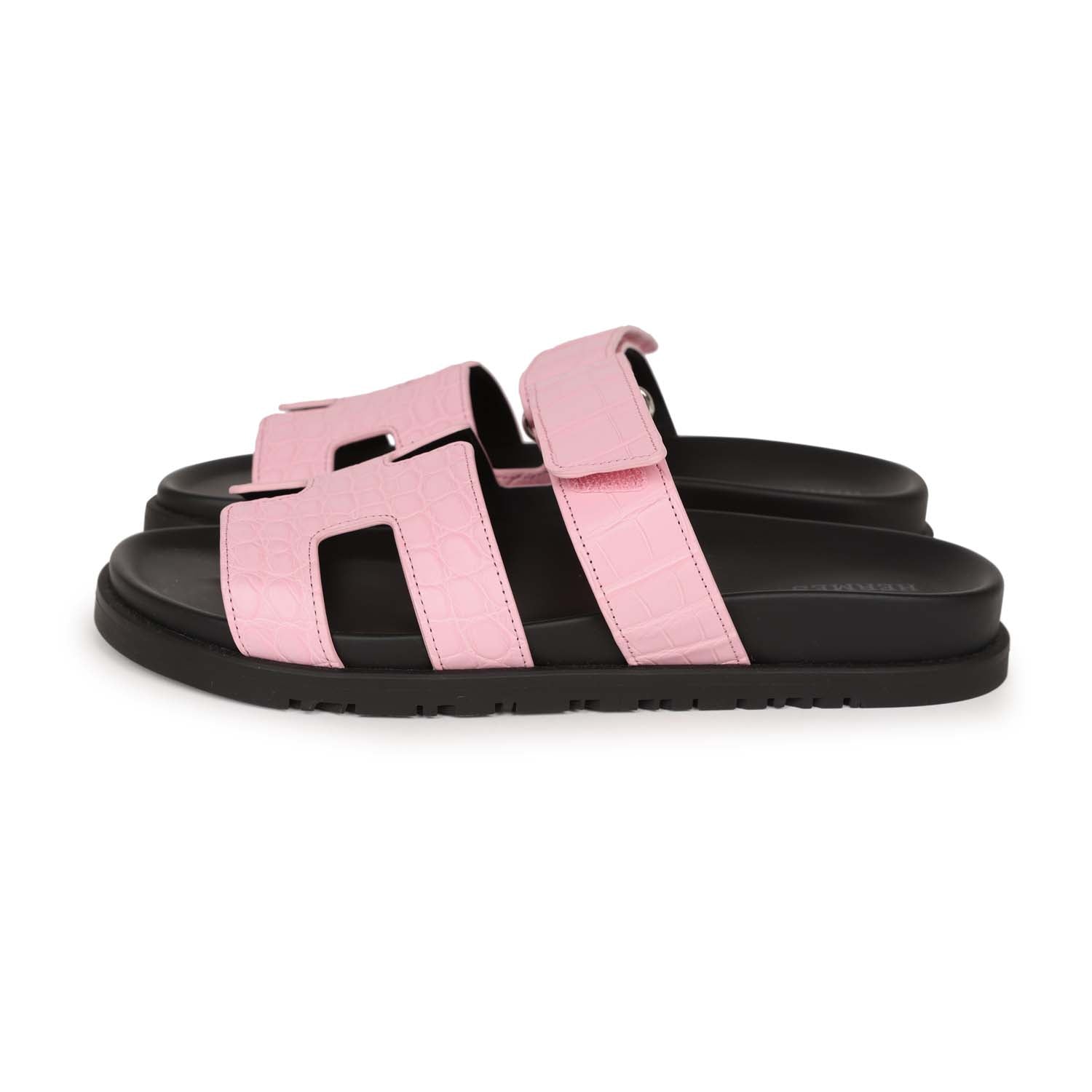 Hermes Chypre Techno Sandals Pink Matte Alligator Palladium Hardware 3
