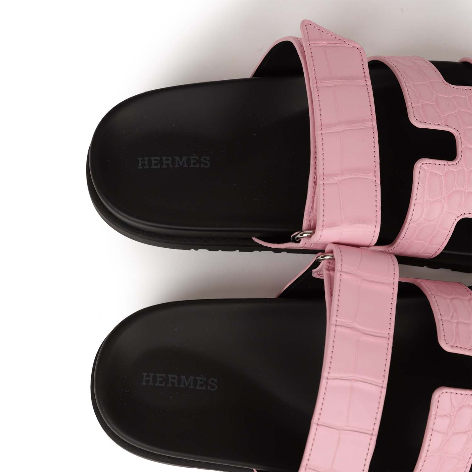 Hermes Chypre Techno Sandals Pink Matte Alligator Palladium Hardware 3