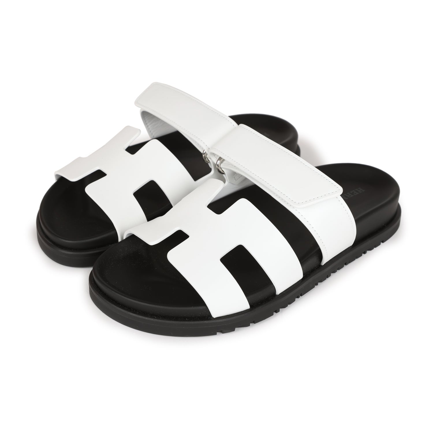 Hermes Chypre Sandals White Calfskin Palladium Hardware 35.5 EU