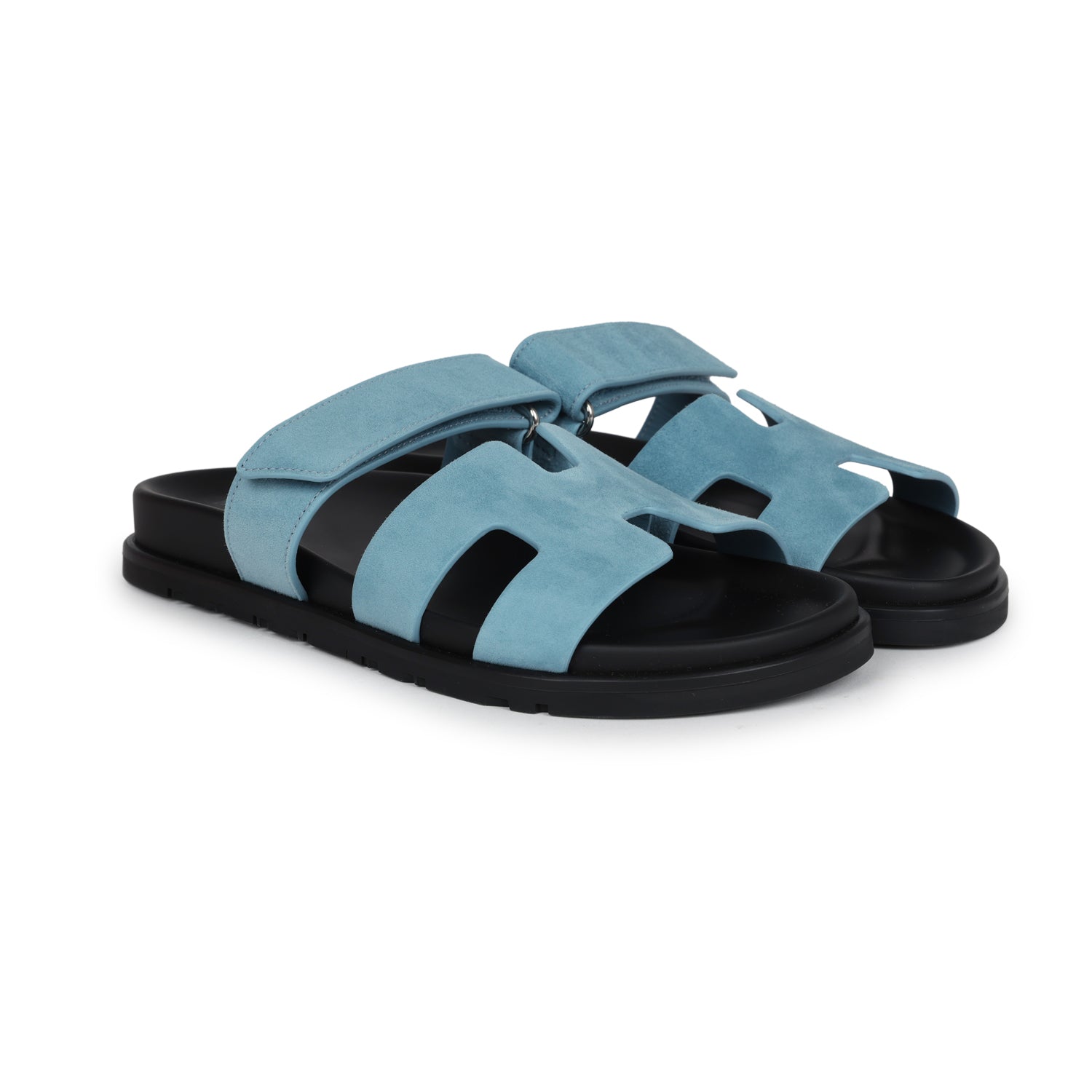Hermes Chypre Techno Sandals Bleu Mineral Suede Palladium Hardware 37 ...