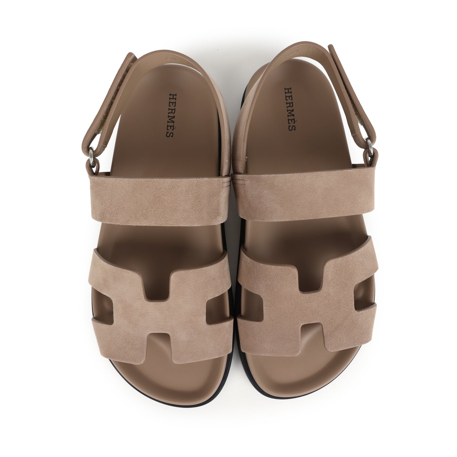 Hermes Chypre Genius Sandals Beige Lin Suede Palladium Hardware 38 EU