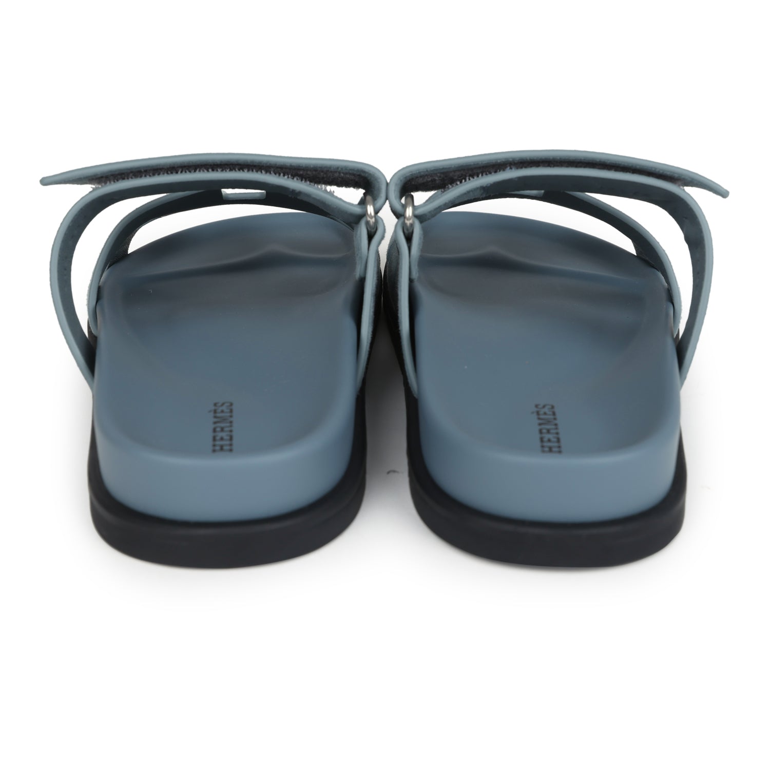 Hermes Chypre Techno Sandals Bleu Tonnerre Suede Palladium Hardware 37