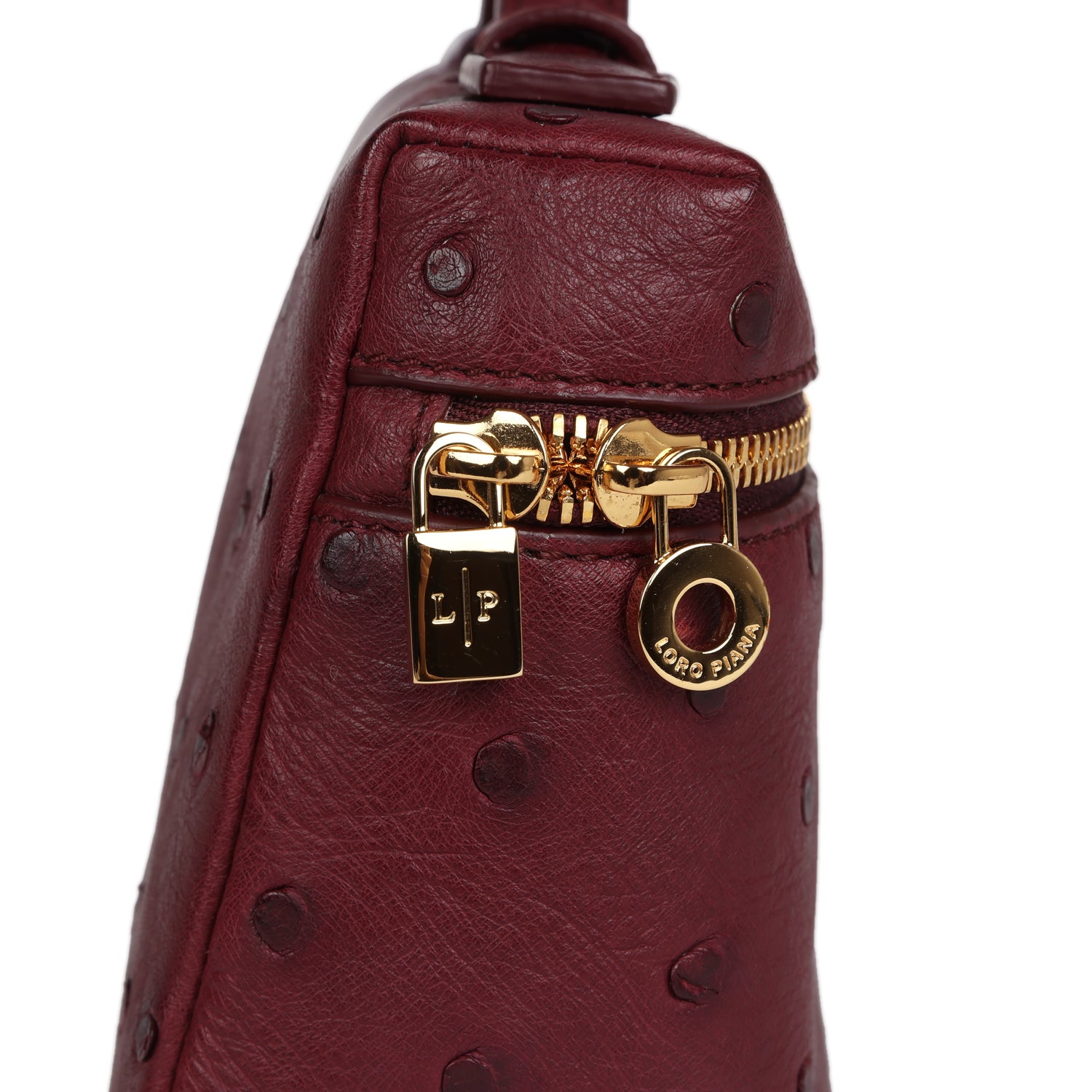 Loro Piana Extra Pocket L19 Pouch Burgundy Ostrich Gold Hardware