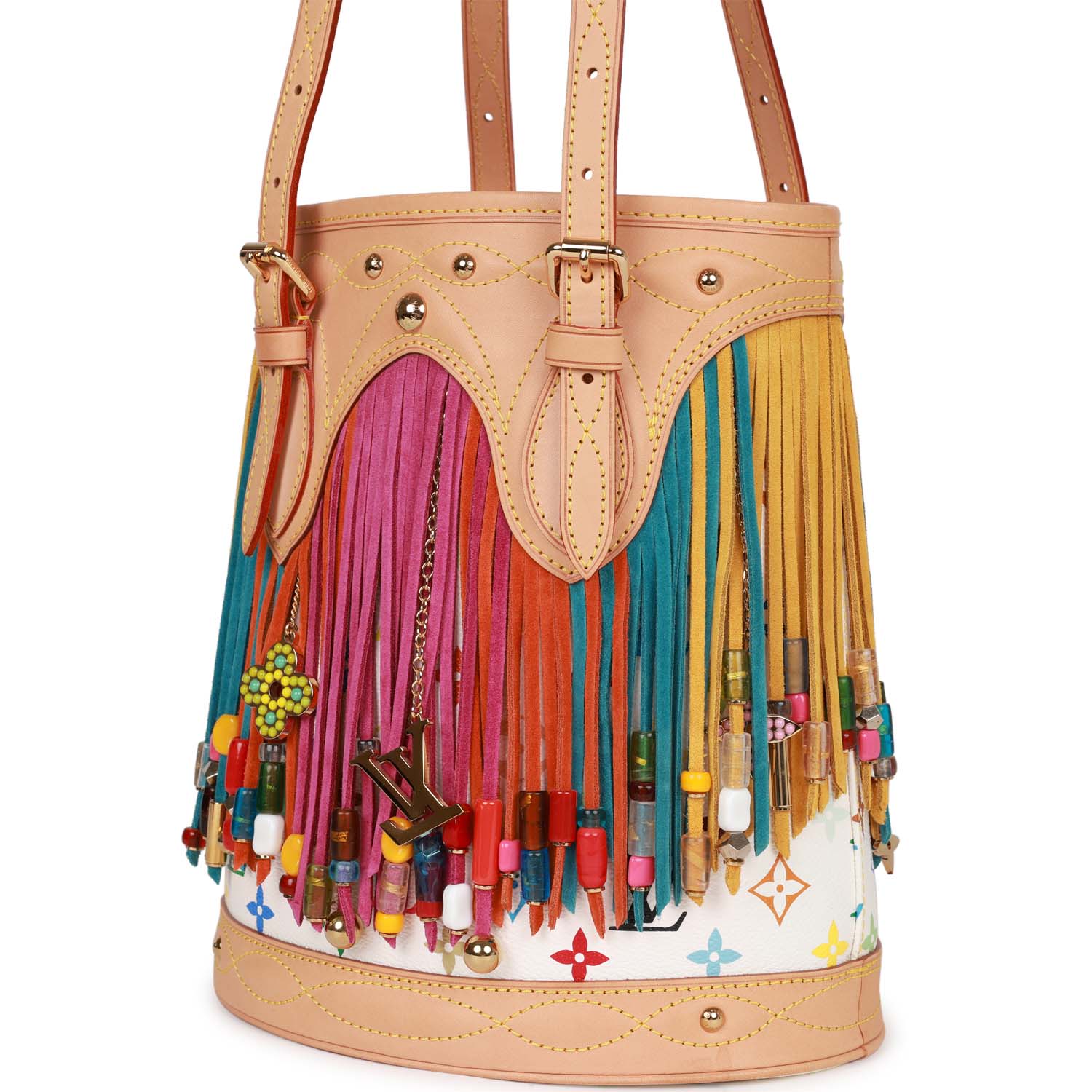 Vintage Louis Vuitton White Multicolor Fringe Bucket Bag – Madison ...