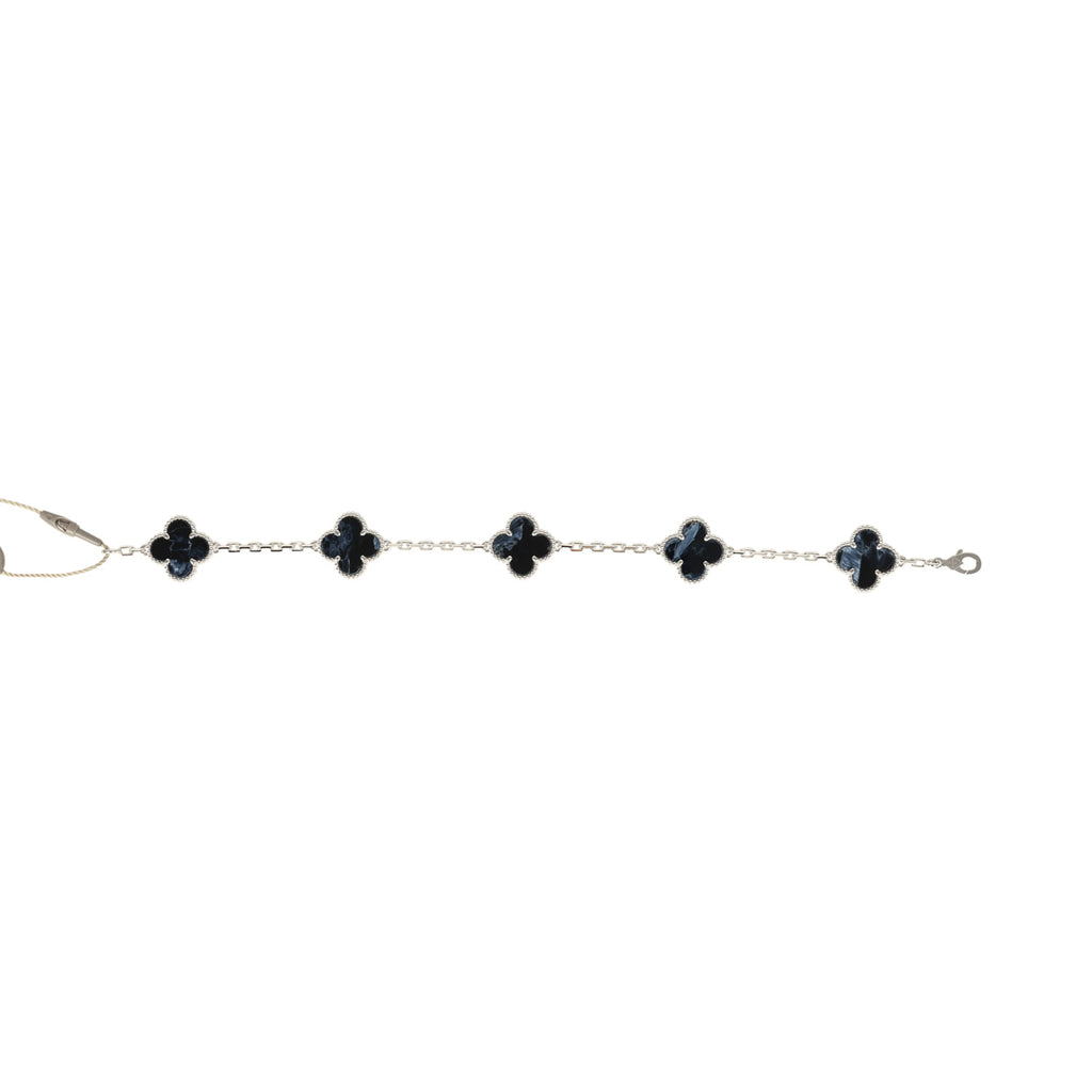 Van Cleef & Arpels Vintage Alhambra 5 Motif Bracelet Pietersite 18K Wh