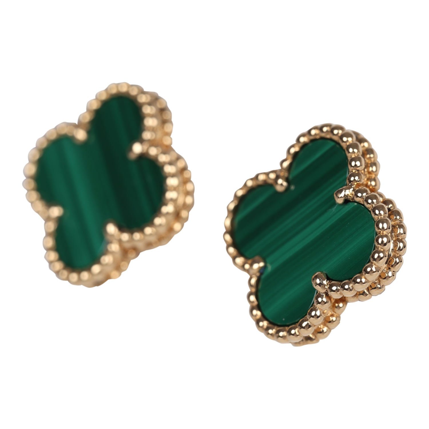 Van Cleef & Arpels Vintage Alhambra Motif Earrings Malachite 18K Yello