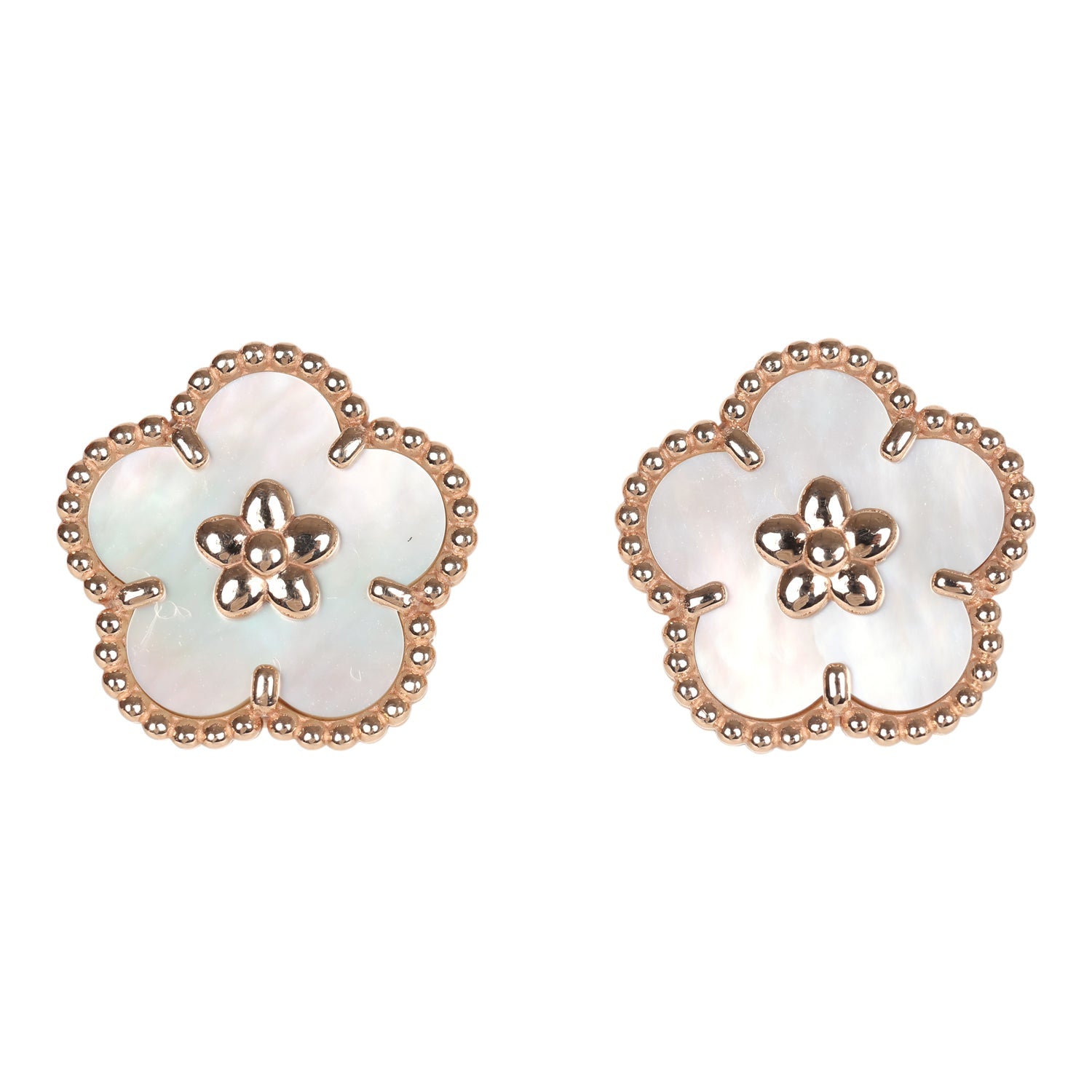 Van Cleef & Arpels Lucky Spring Plum Blossom Earrings White Mother of