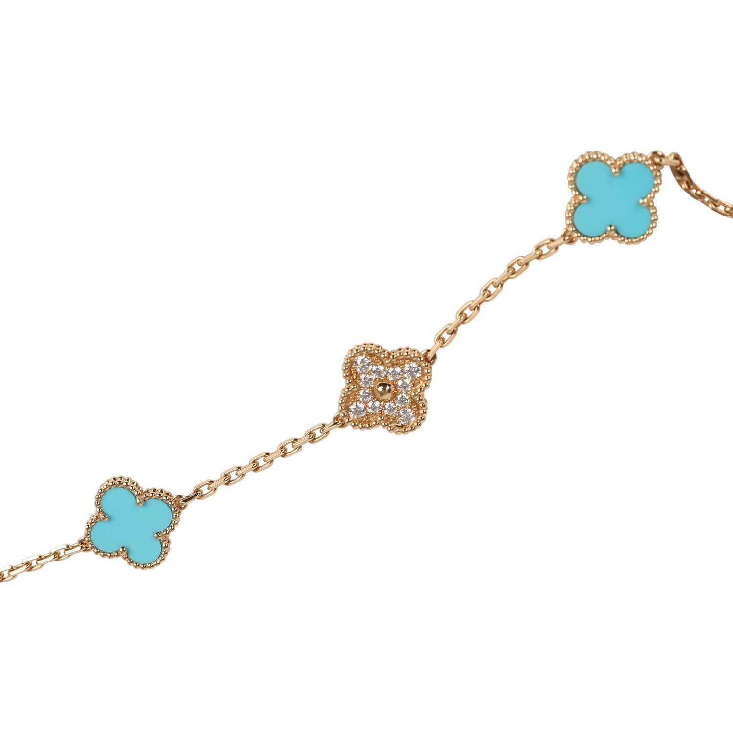 Van Cleef & Arpels Vintage Alhambra Diamond and Turquoise 20 Motif Nec